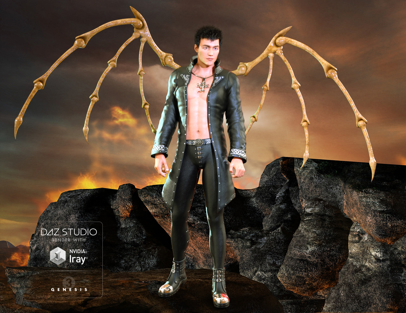 Boned Wings for Genesis 3 and 8 and Midnight Skeleton | Daz 3D