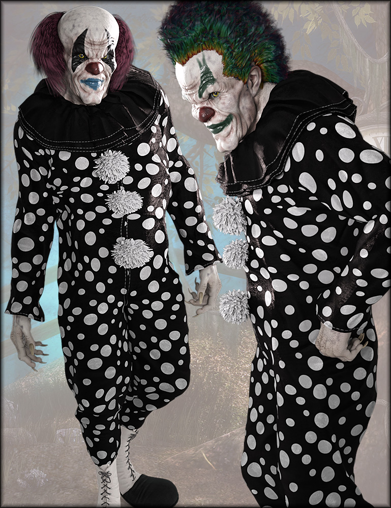 Bad Clown Clothing and Hair Textures | Daz 3D