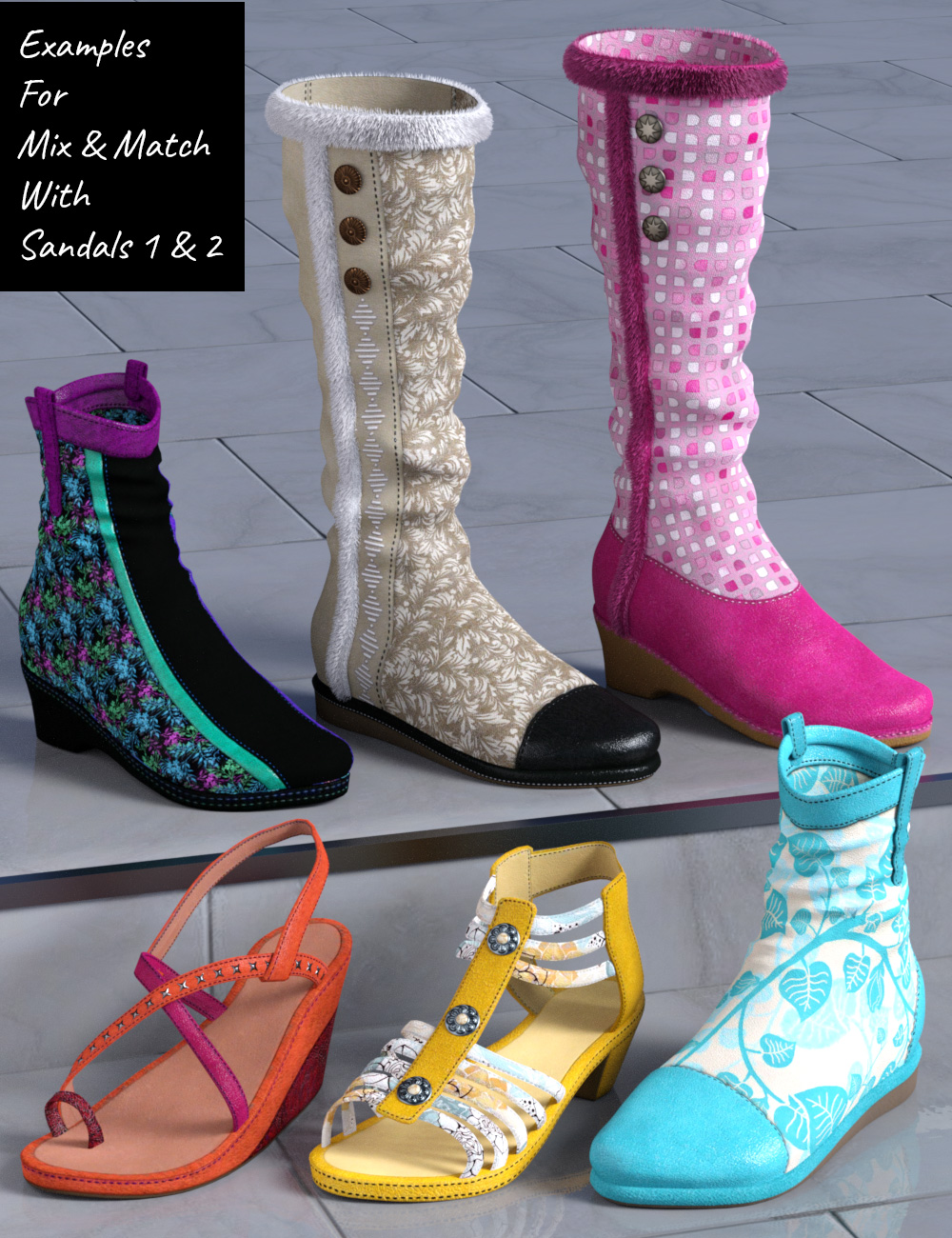 Fun Textures for Patchwork Shoes 3 and 4 | Daz 3D