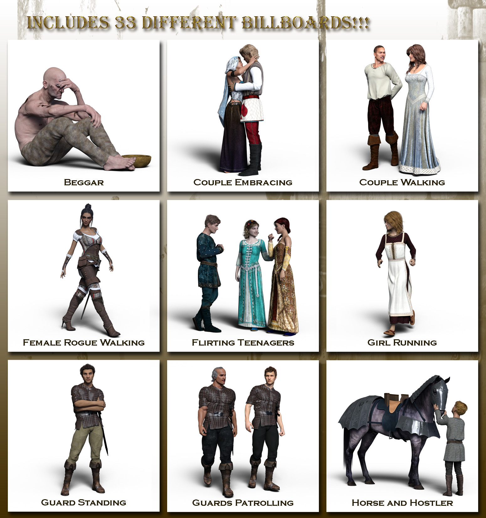 Now-Crowd Billboards - Medieval City Life | Daz 3D