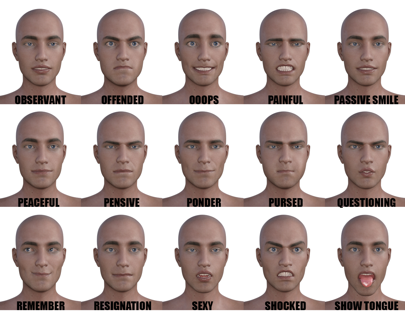 Genesis 8 Male(s) Expressions & Face aniBlocks | Daz 3D