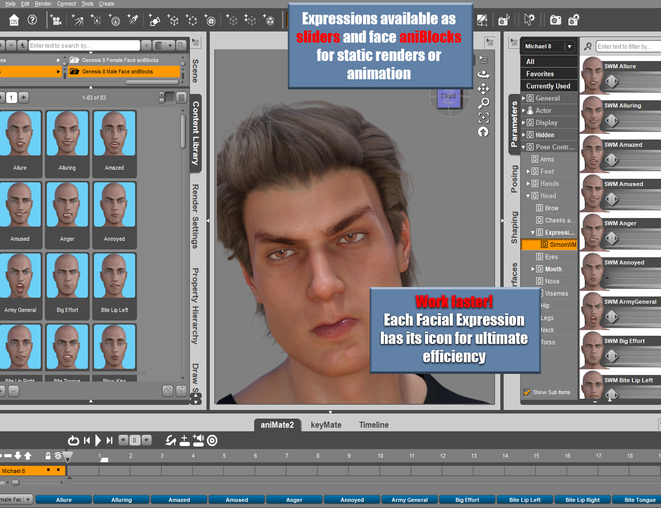 Genesis 8 Male(s) Expressions & Face aniBlocks | Daz 3D