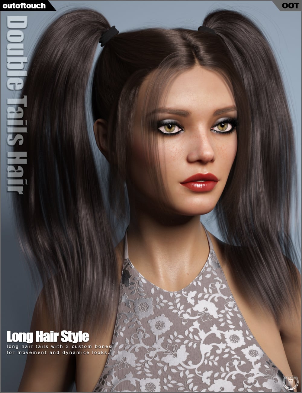 Double Tails Hair for Genesis 3 and 8 Female(s) | Daz 3D
