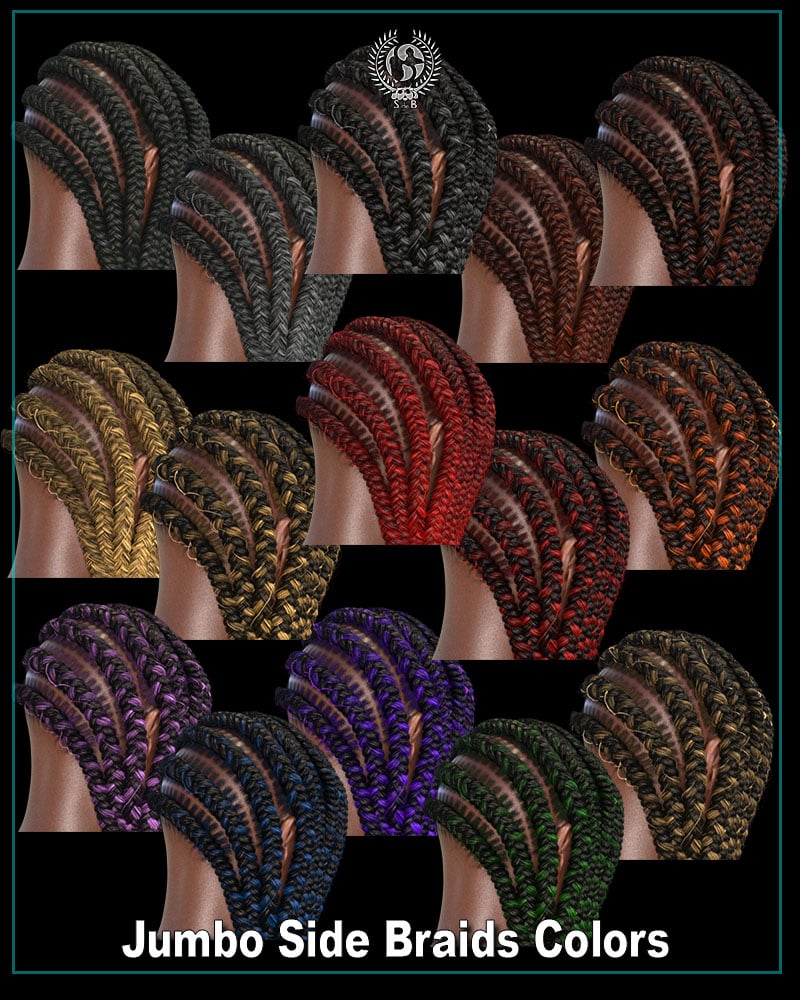 Jumbo Side Braids for Genesis 3 and 8 Female(s) | Daz 3D