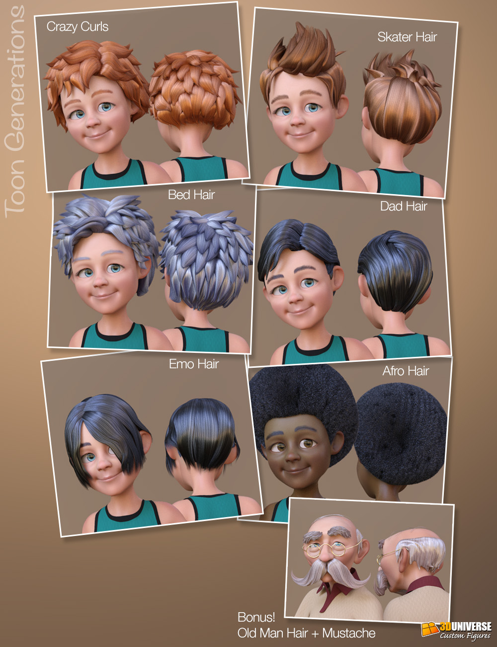 Toon Generations Hair for Genesis 8 Male(s) | Daz 3D