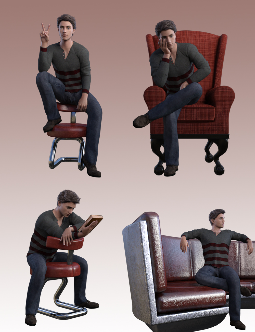 Sitting Poses for Genesis 8 Male | Daz 3D
