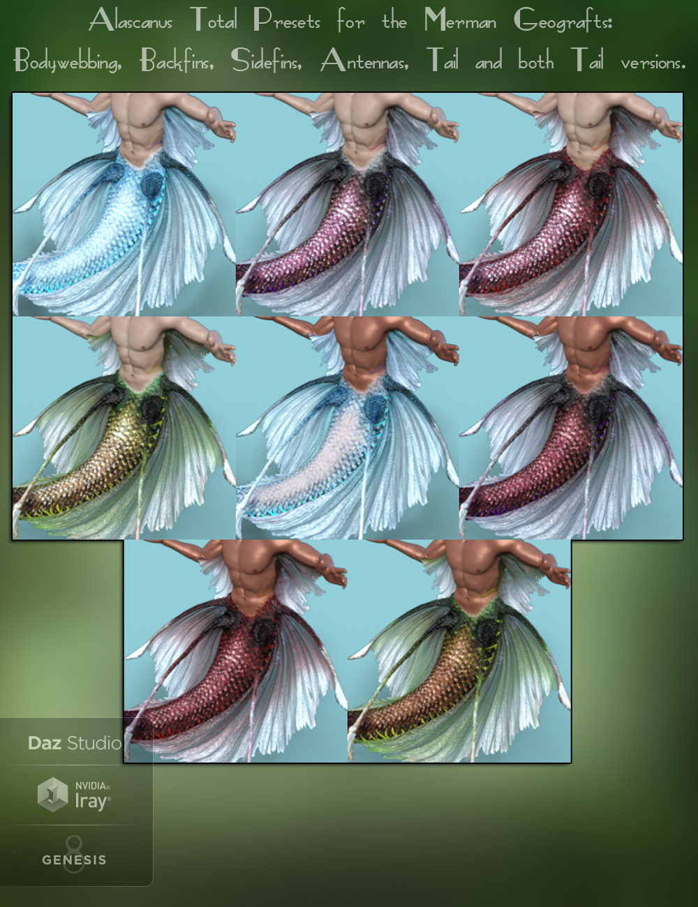 Alascanus Merman for Genesis 8 Male(s) plus Mertail and Fins | Daz 3D
