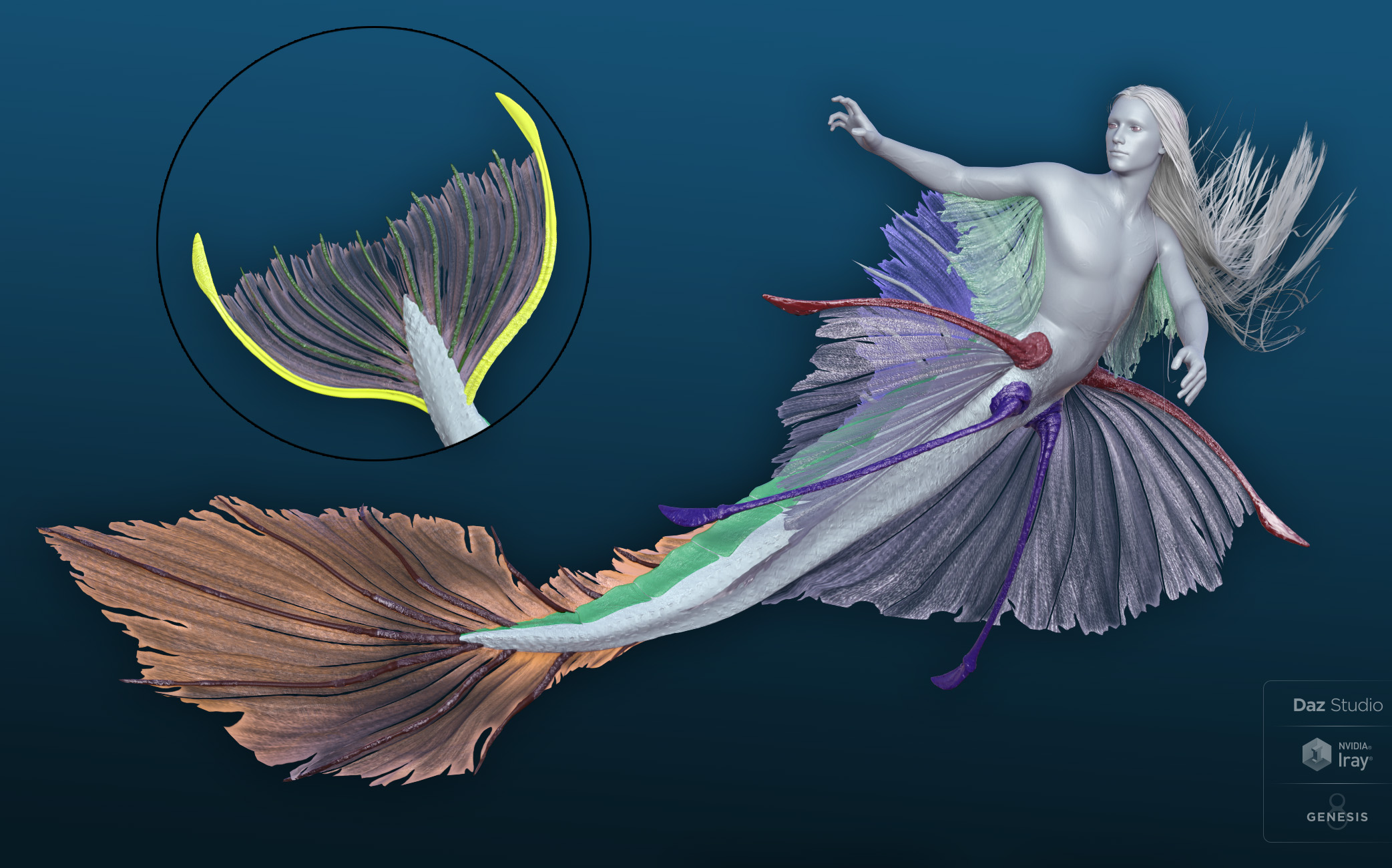 Alascanus Merman for Genesis 8 Male(s) plus Mertail and Fins | Daz 3D