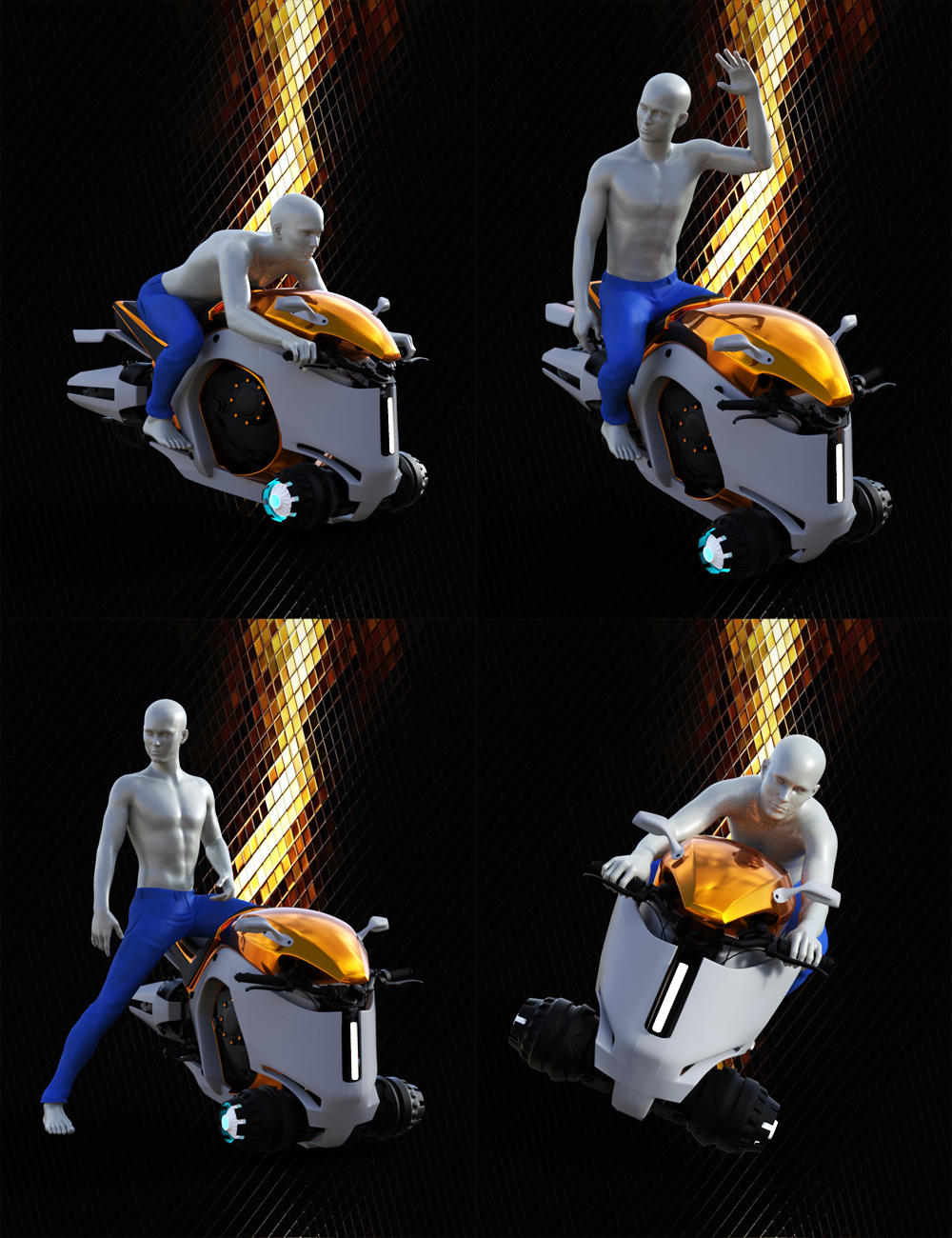 Hoverbike Poses for Genesis 8 Male(s) | Daz 3D
