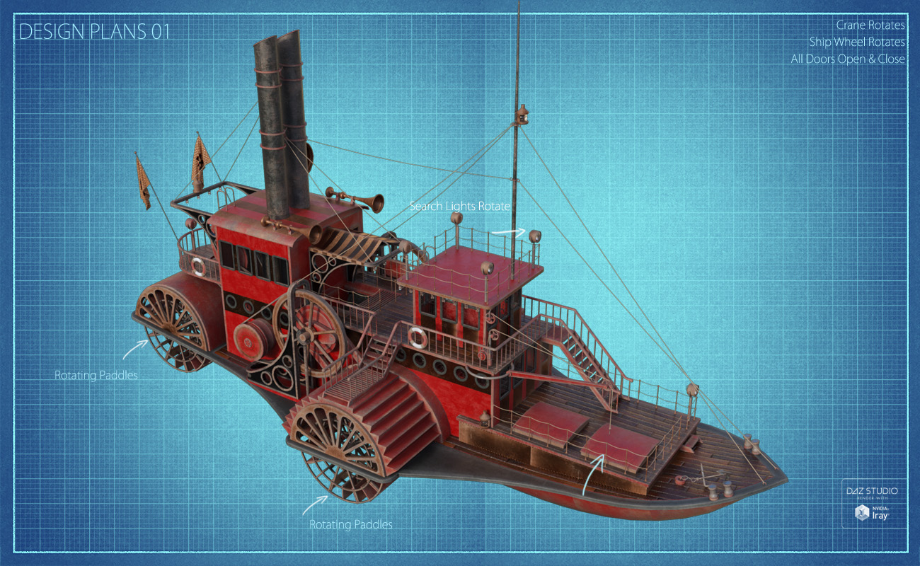 Steampunk Paddle Boat | Daz 3D