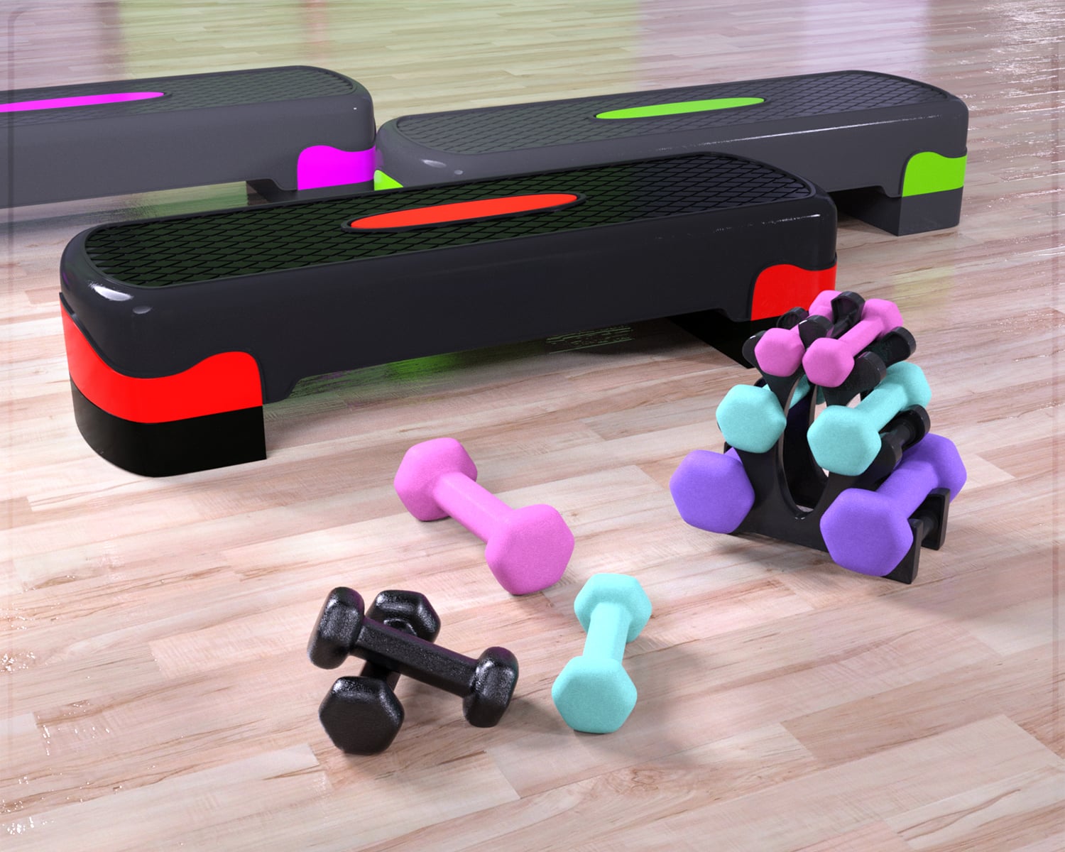 Z Aerobics Step & Dumbbells Props and Poses for Genesis 3 and 8 | Daz 3D