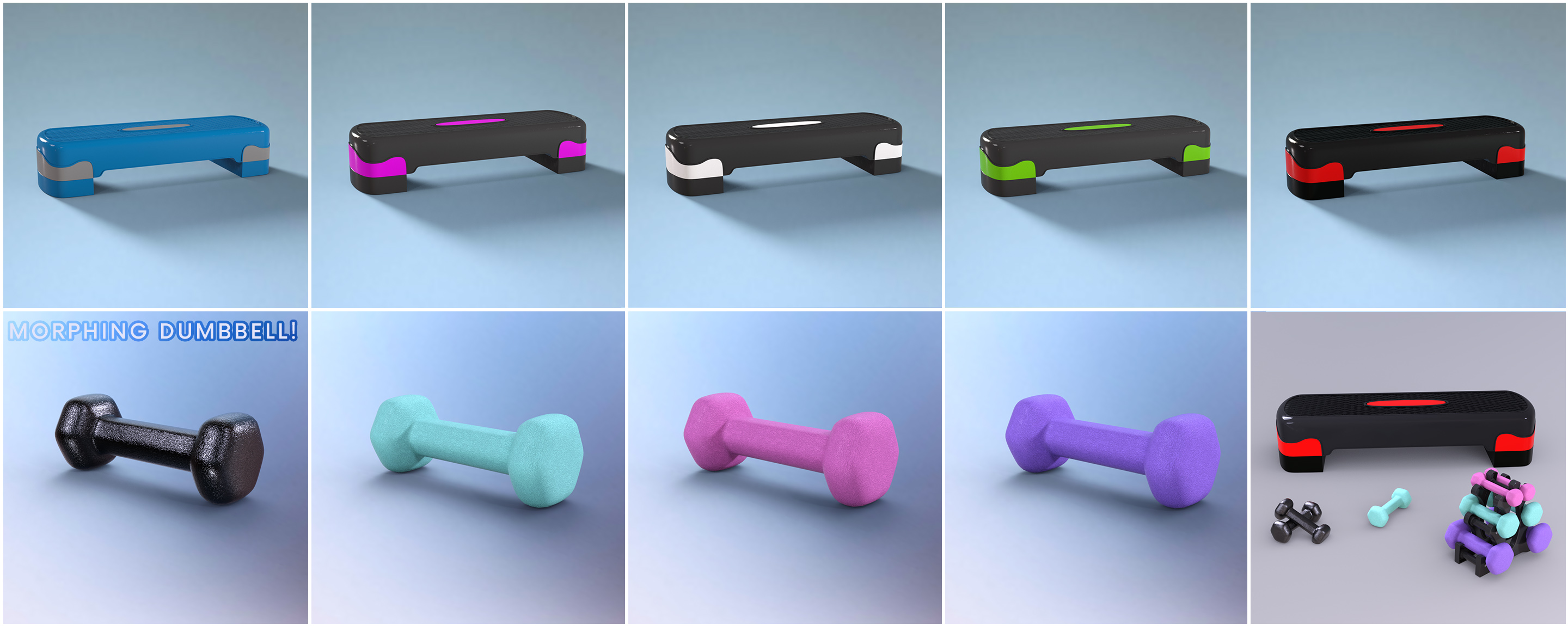 Z Aerobics Step & Dumbbells Props and Poses for Genesis 3 and 8 | Daz 3D