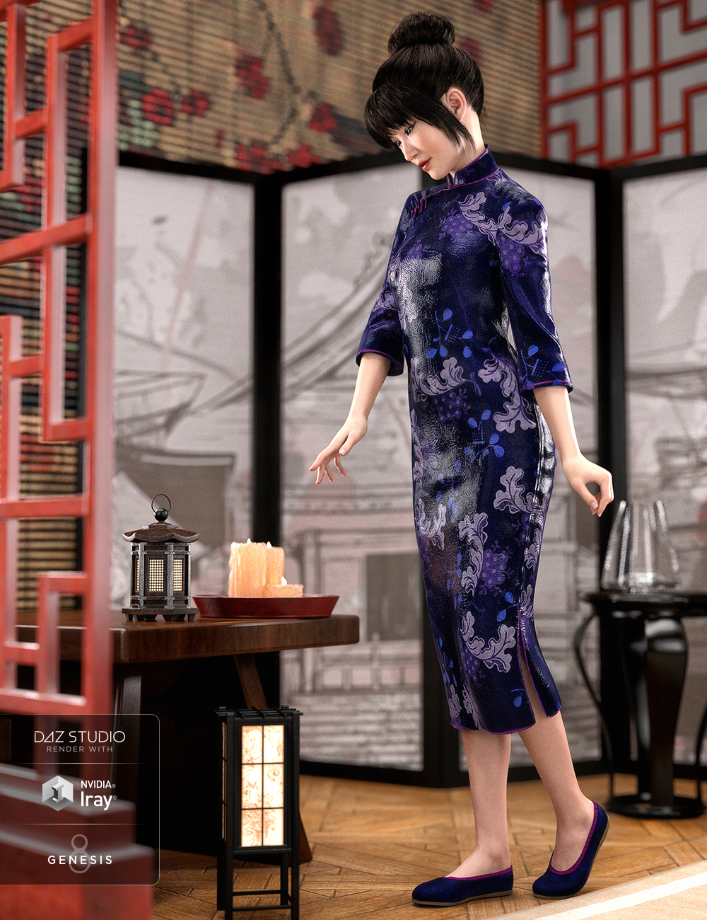dForce Long Sleeve Cheongsam Textures | Daz 3D