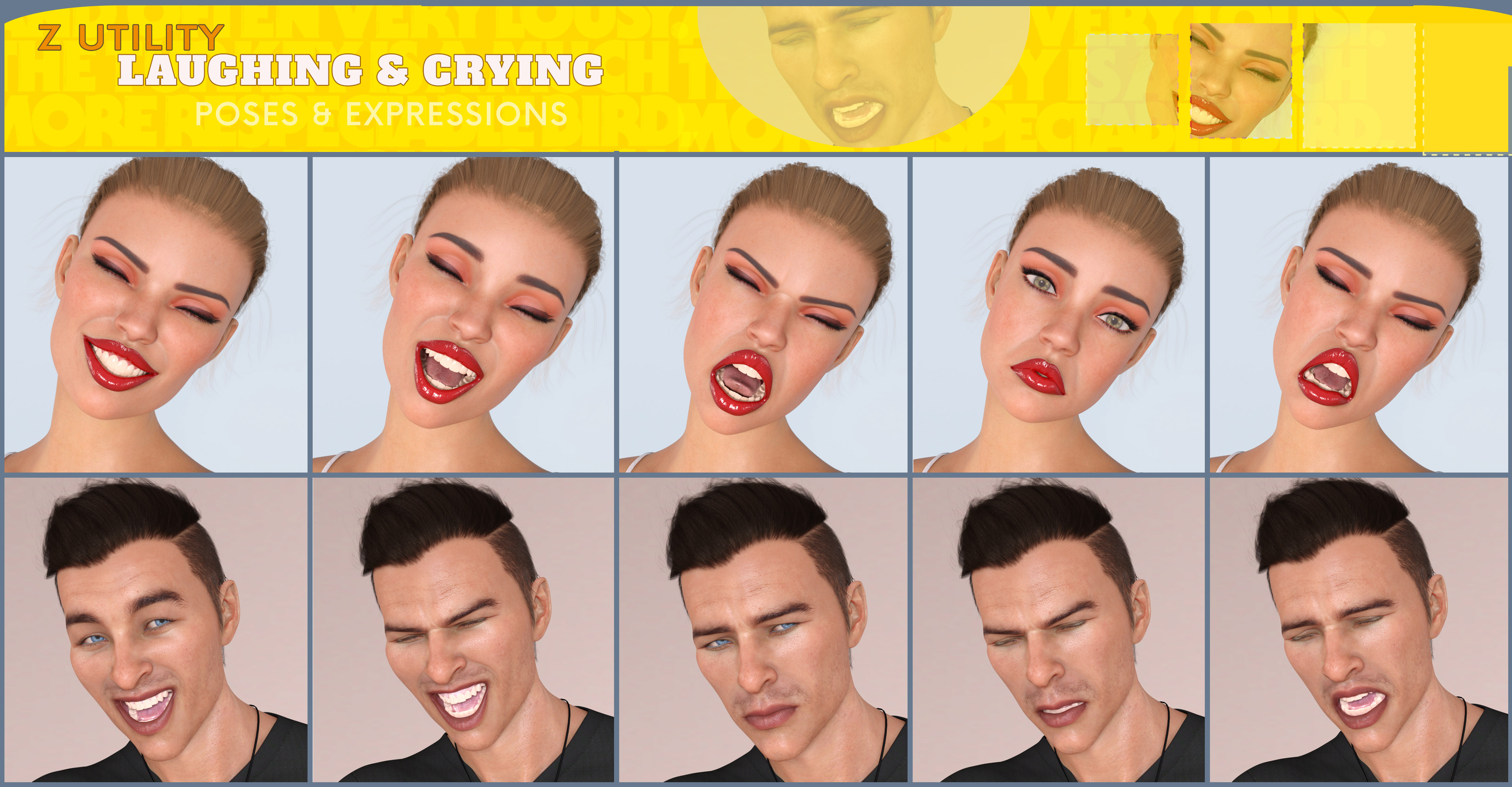 Z Utility Laughing and Crying Poses and Expressions for Genesis 3 and 8 ...