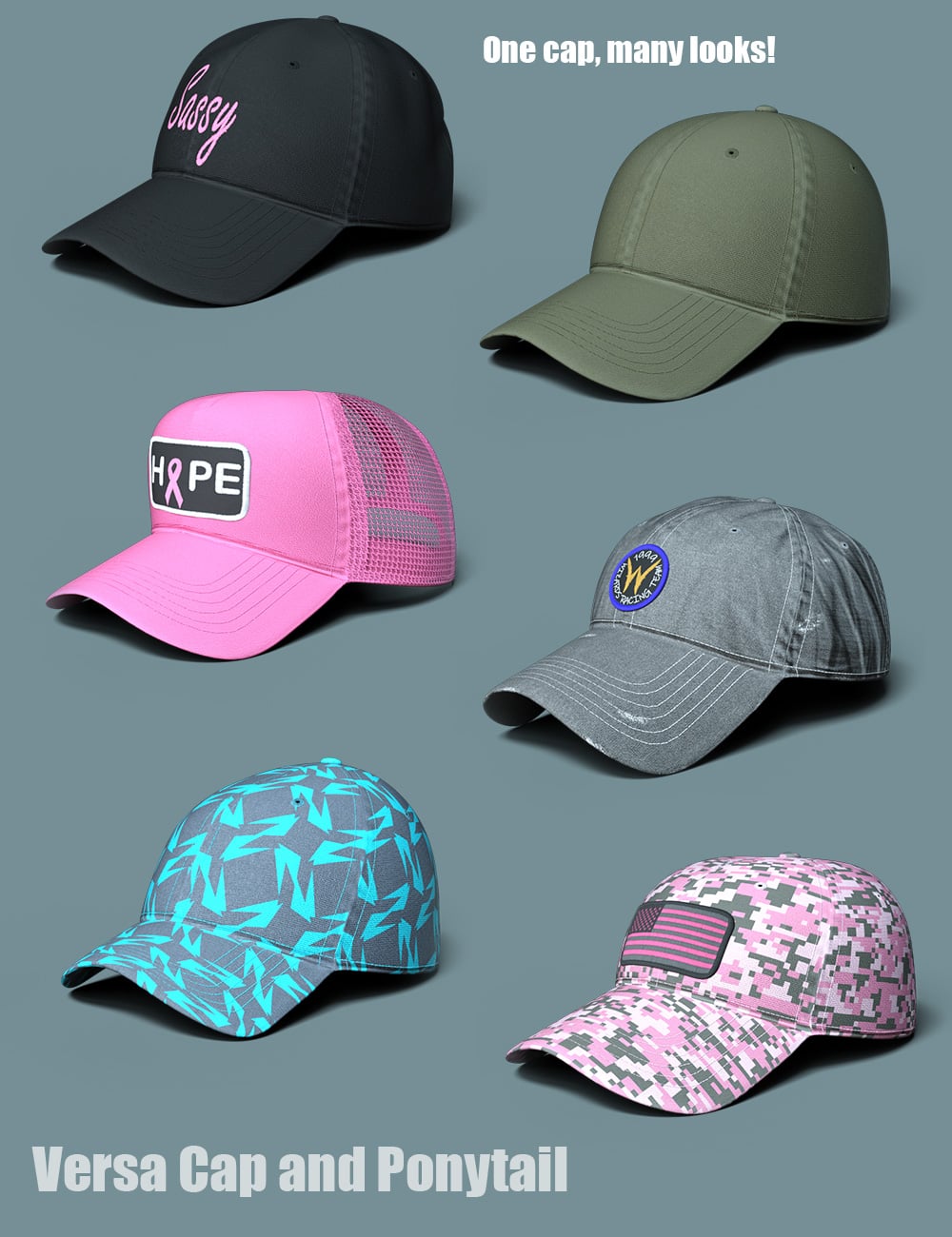 Versa Cap and Ponytail for Genesis 8 Female(s) | Daz 3D