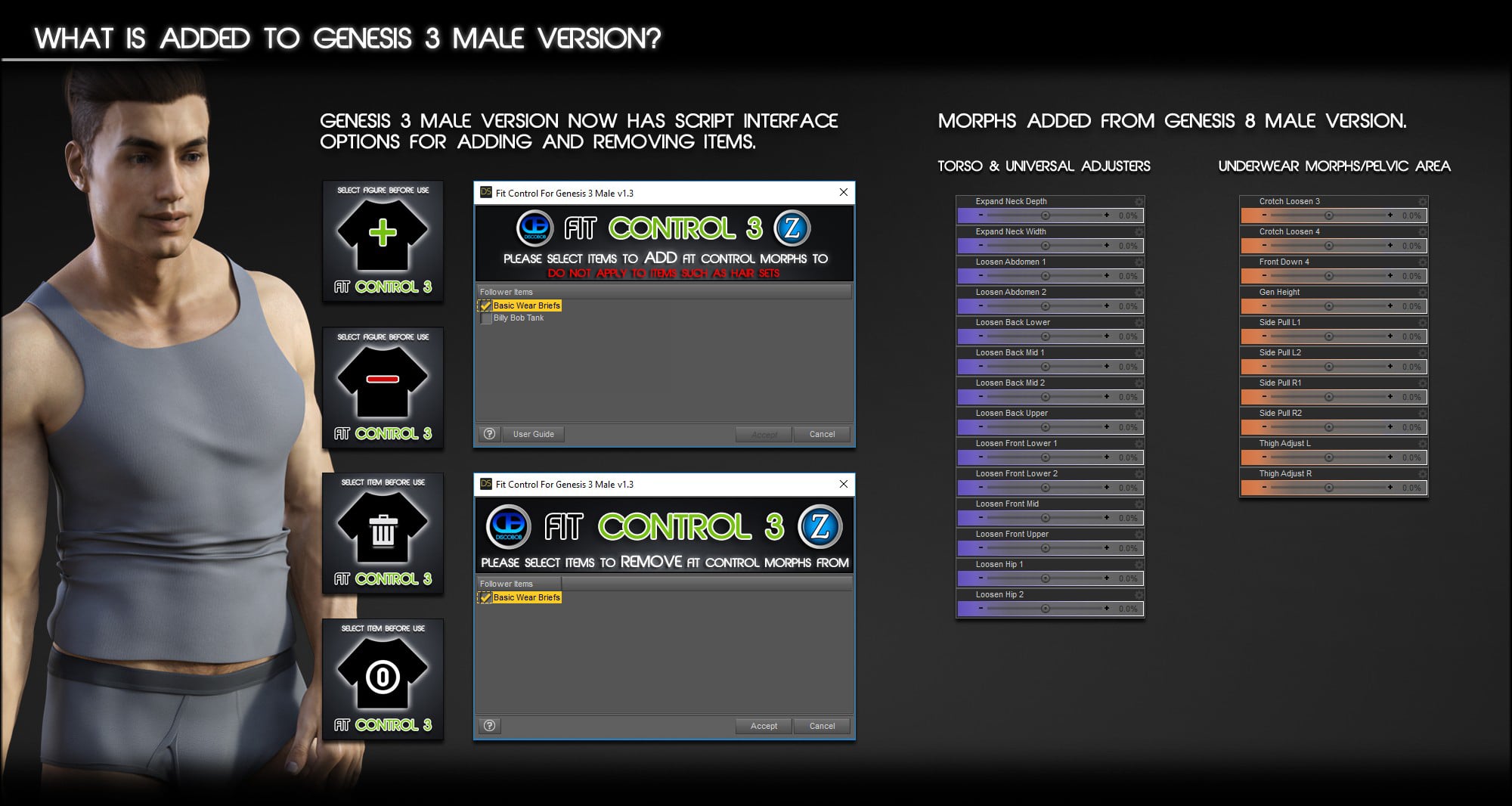 Fit Control Add-On for Genesis 3 & 8 Male | Daz 3D