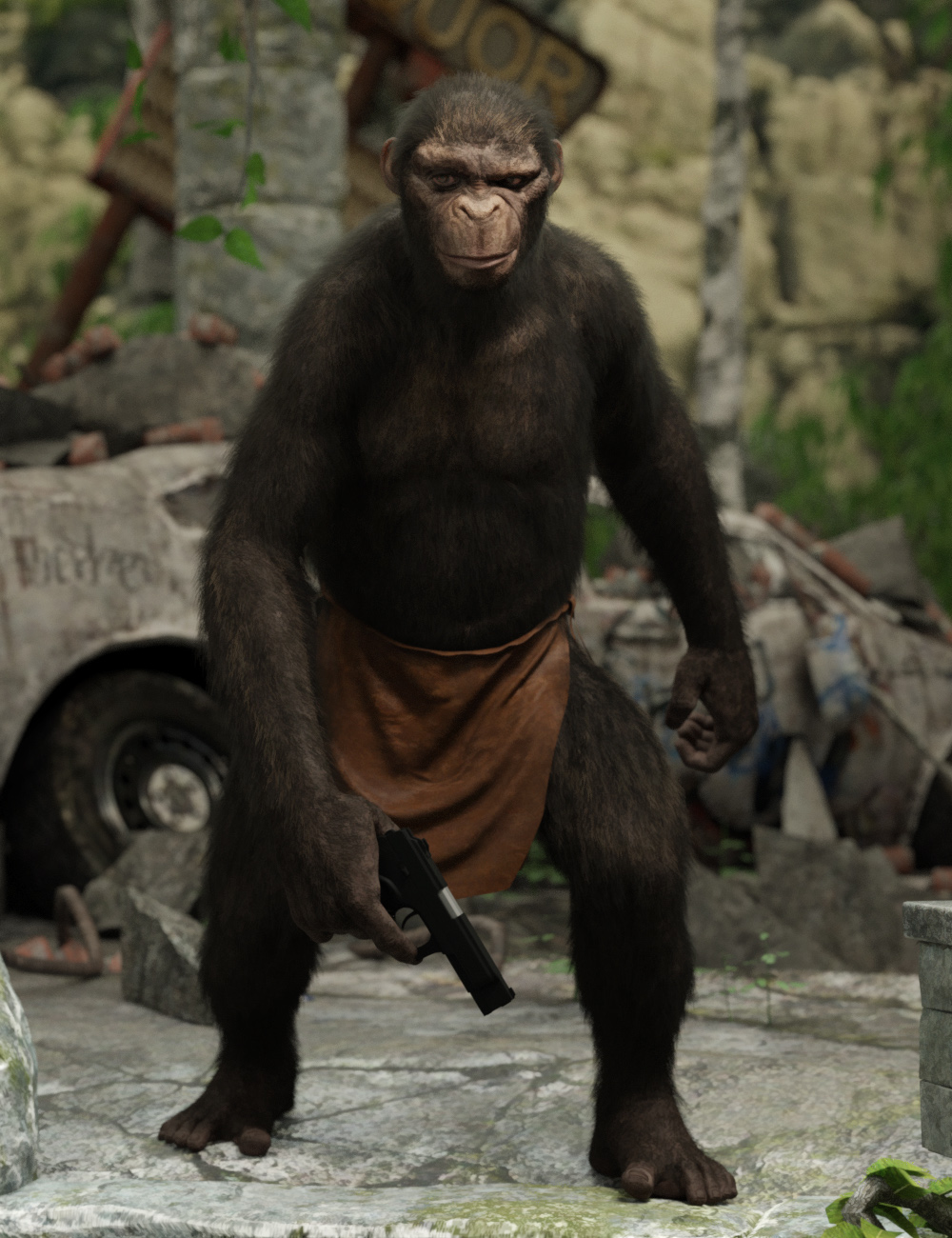 Ape World Chimp with dForce Hair for Genesis 8 Male | Daz 3D