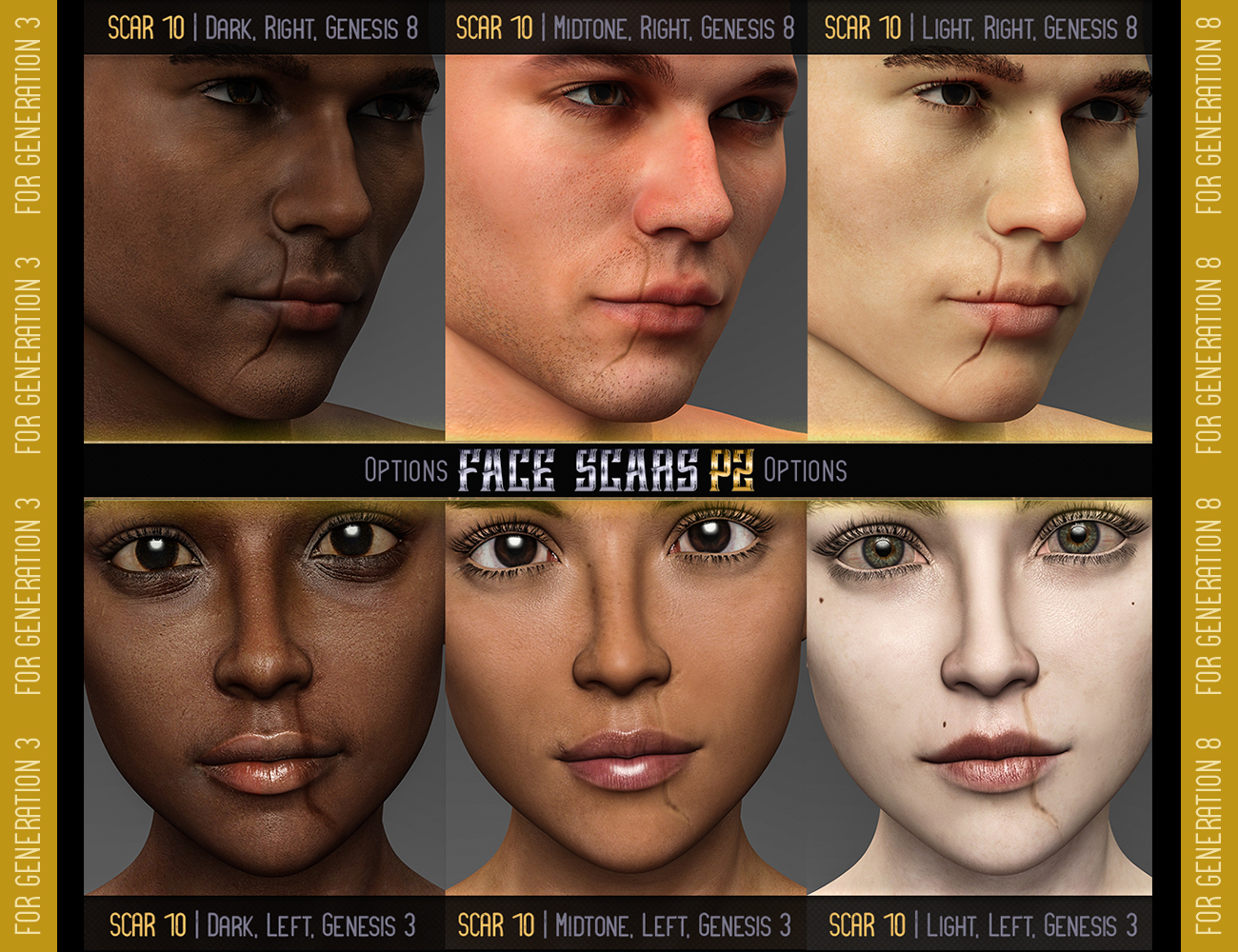 L.I.E. FACE SCARS for Genesis 3 and 8 Pack 2 | Daz 3D