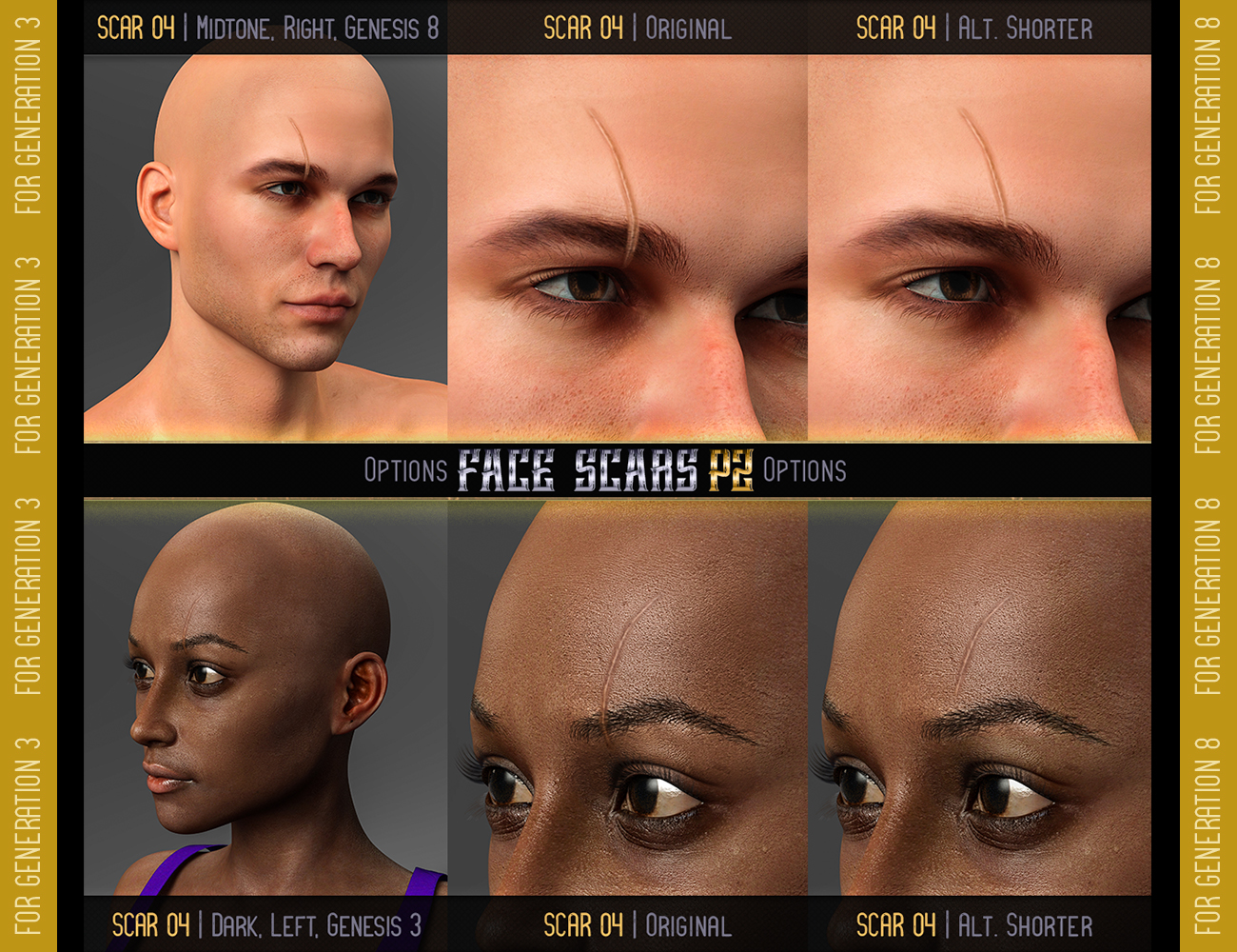 L.I.E. FACE SCARS for Genesis 3 and 8 Pack 2 | Daz 3D