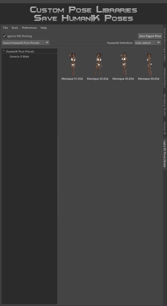 LayLo3D Pose Library for Maya | Daz 3D