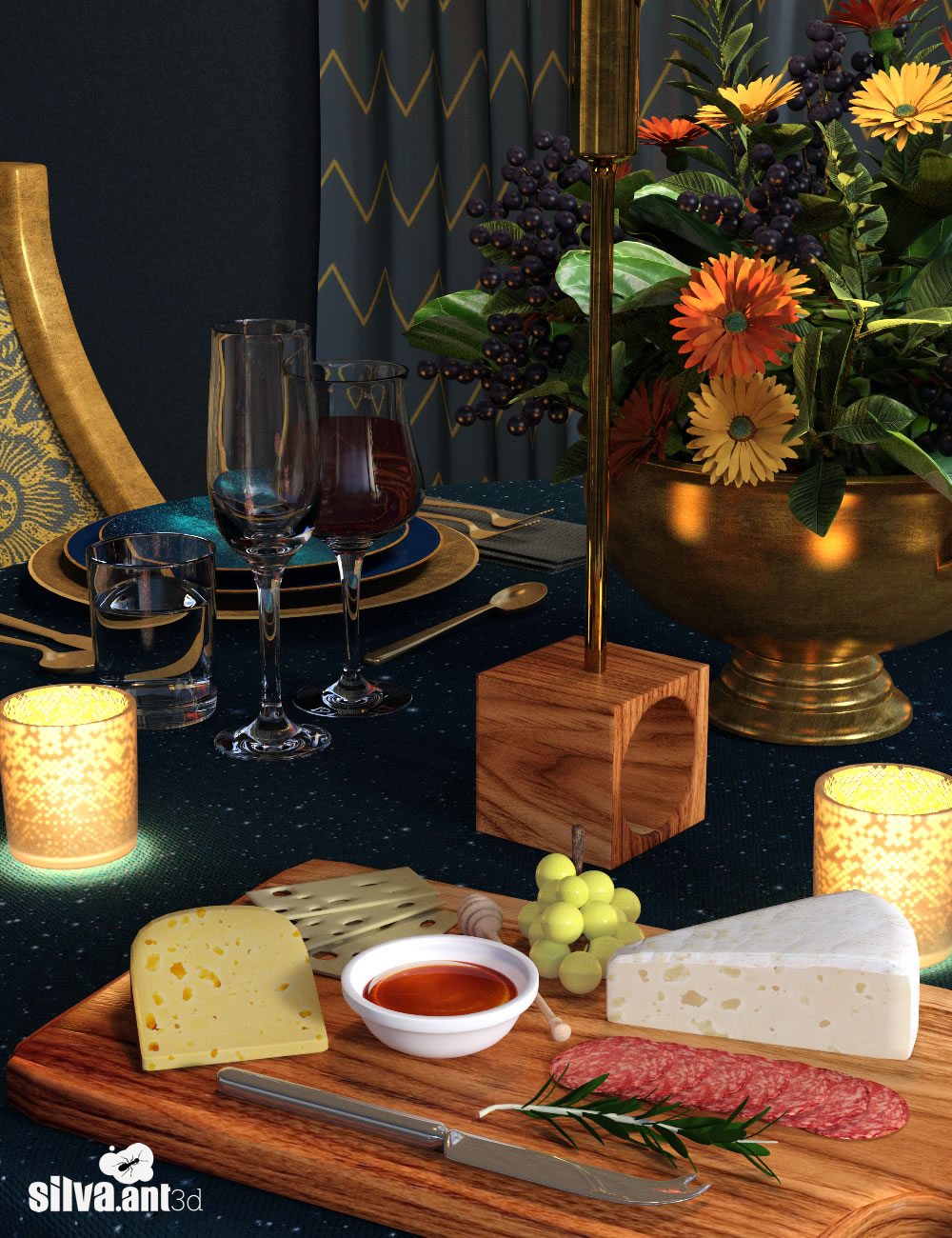 Gilded Night Table Set | Daz 3D