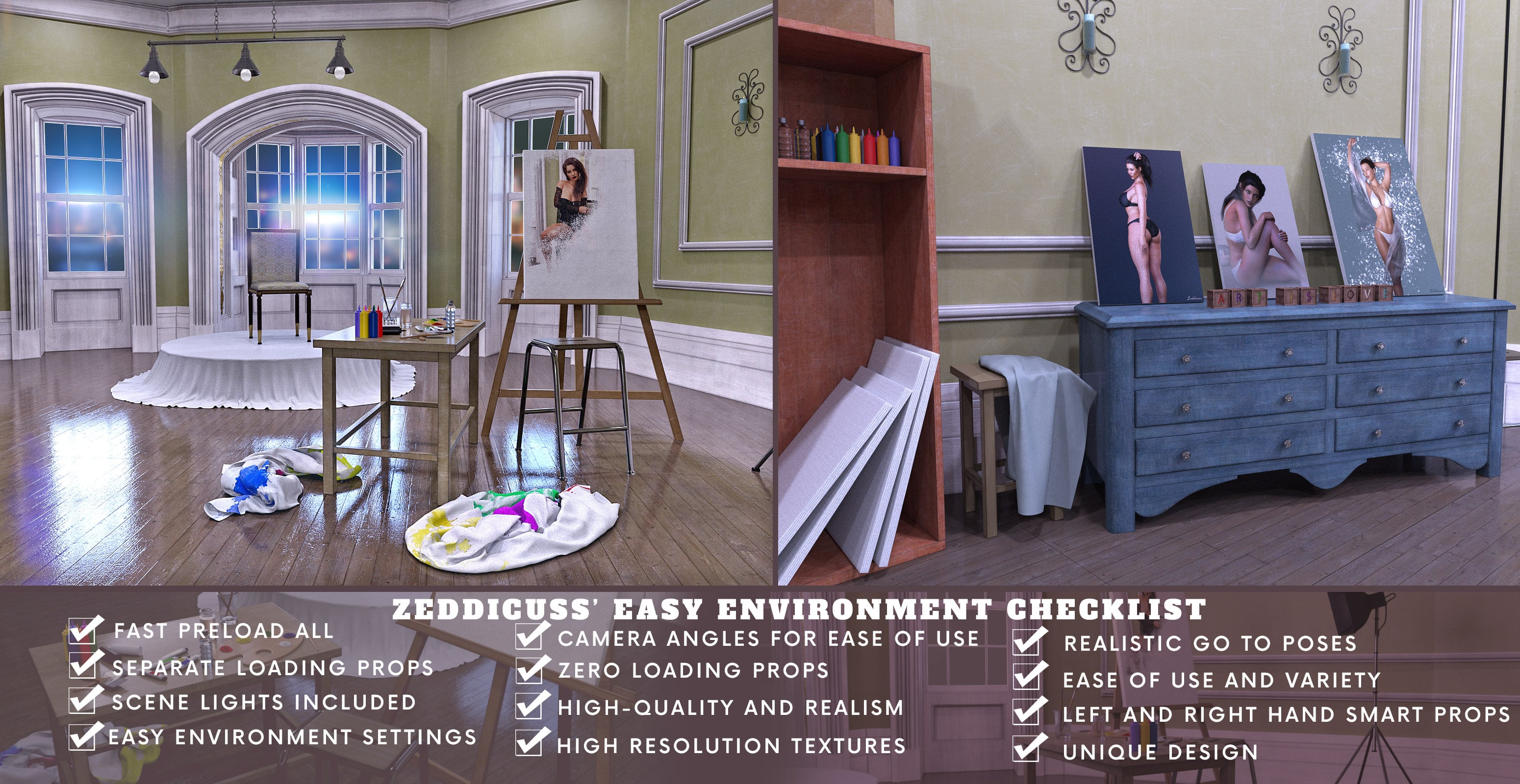 Z Artist's Muse Environment and Poses | Daz 3D