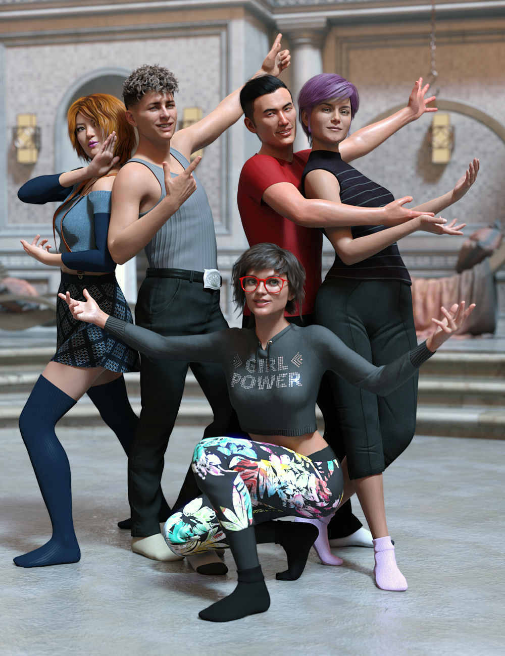 Group Photo Time Poses for Genesis 8 | Daz 3D