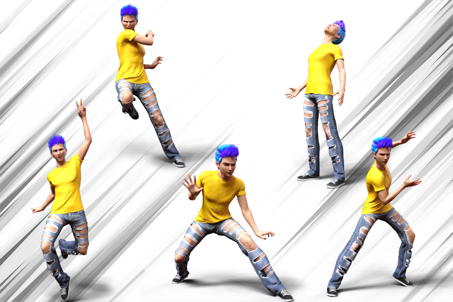 Anime Action Poses for Yuzuru 8 and Genesis 8 Males | Daz 3D