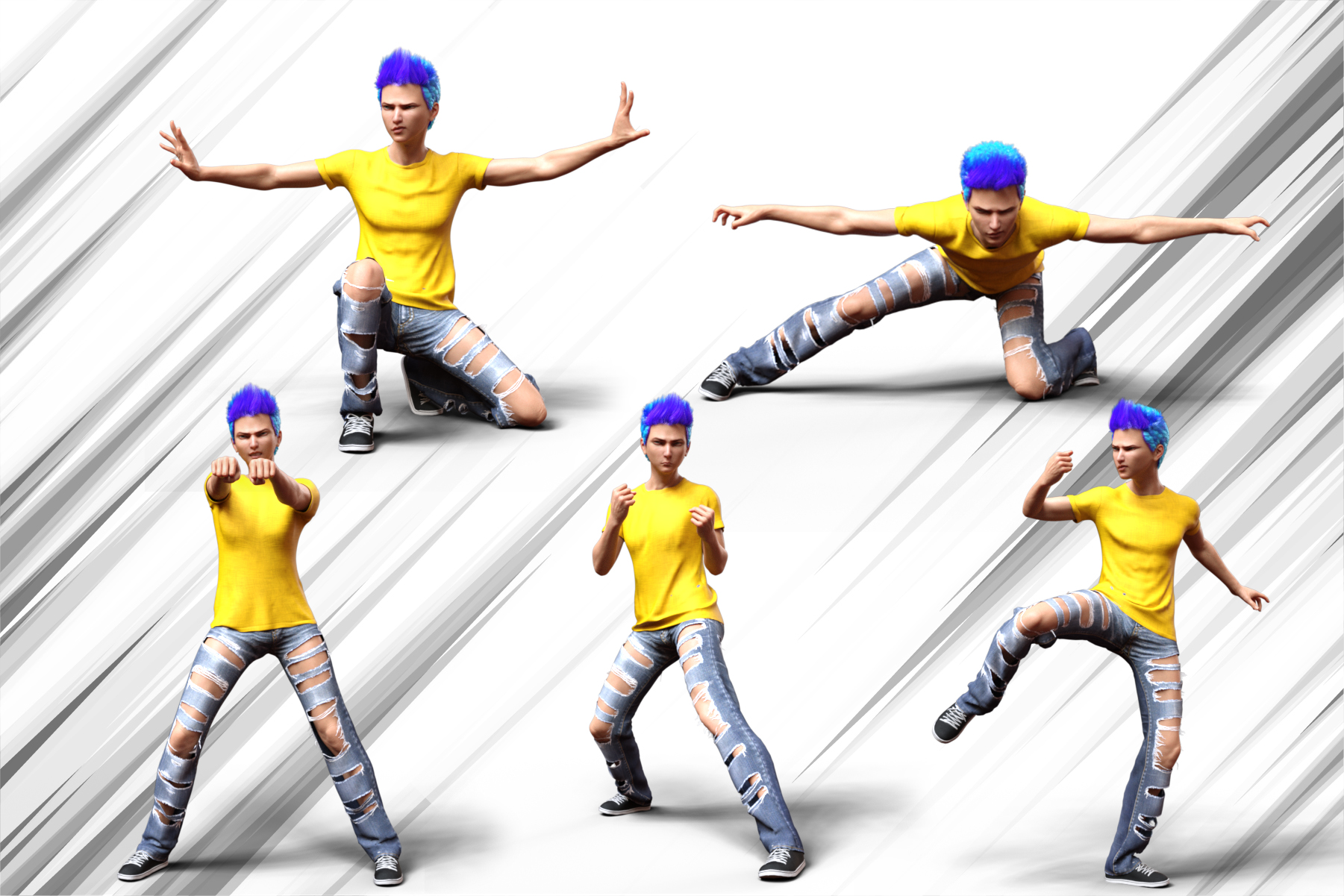 Anime Action Poses for Yuzuru 8 and Genesis 8 Males | Daz 3D