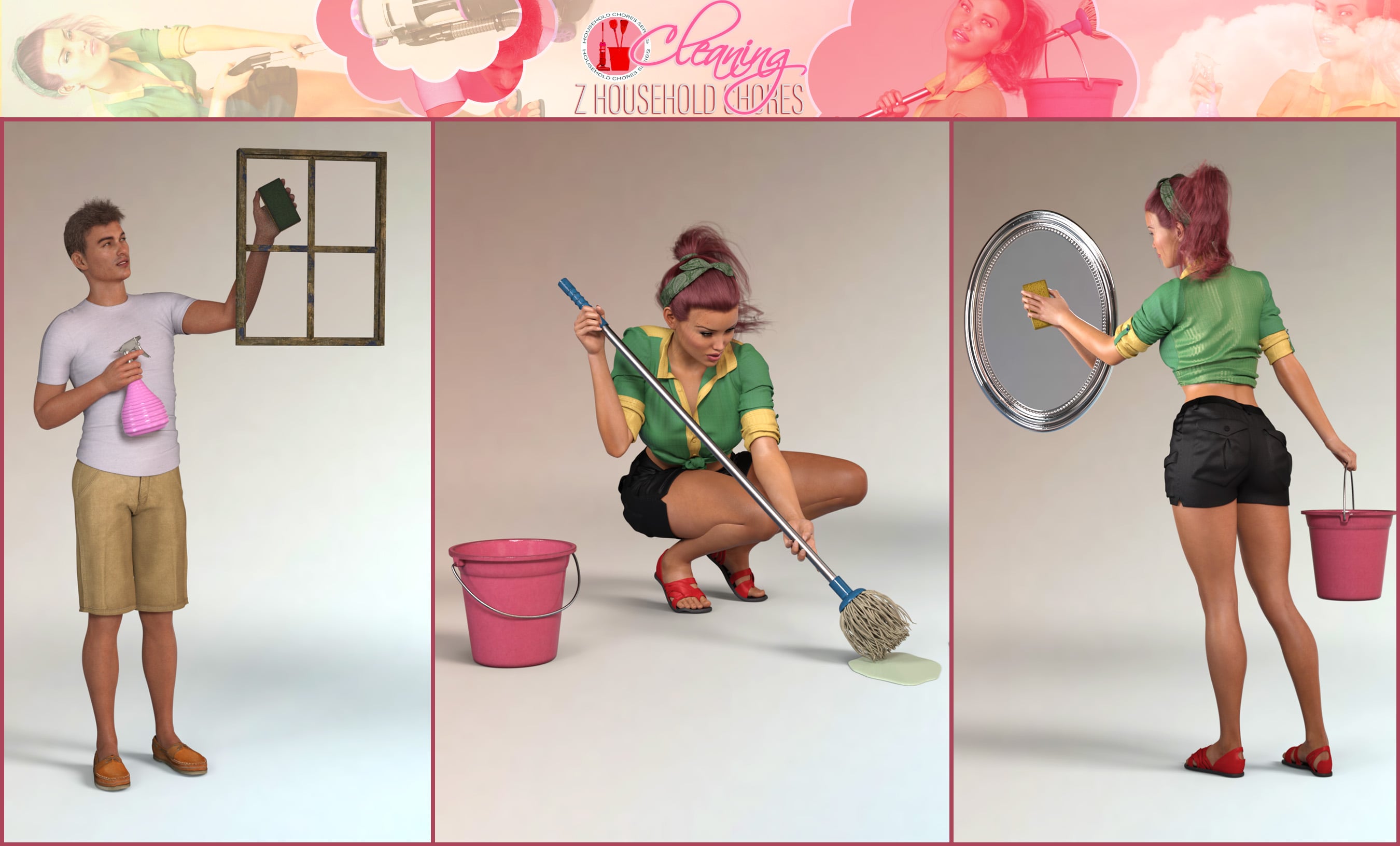 Z Household Chores Cleaning for Genesis 8 | Daz 3D