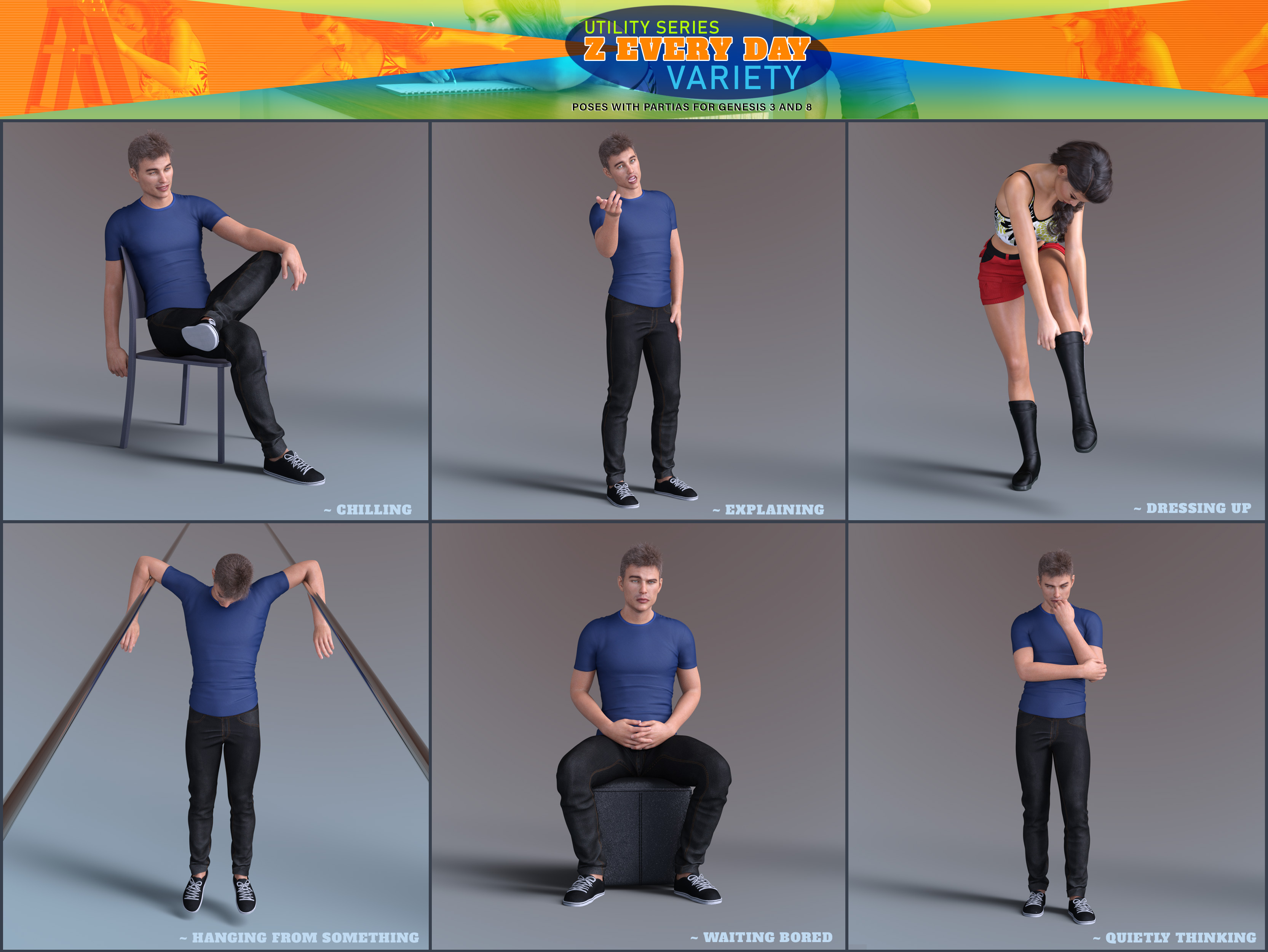 Z Everyday Variety Pose Mega Set for Genesis 8 | Daz 3D