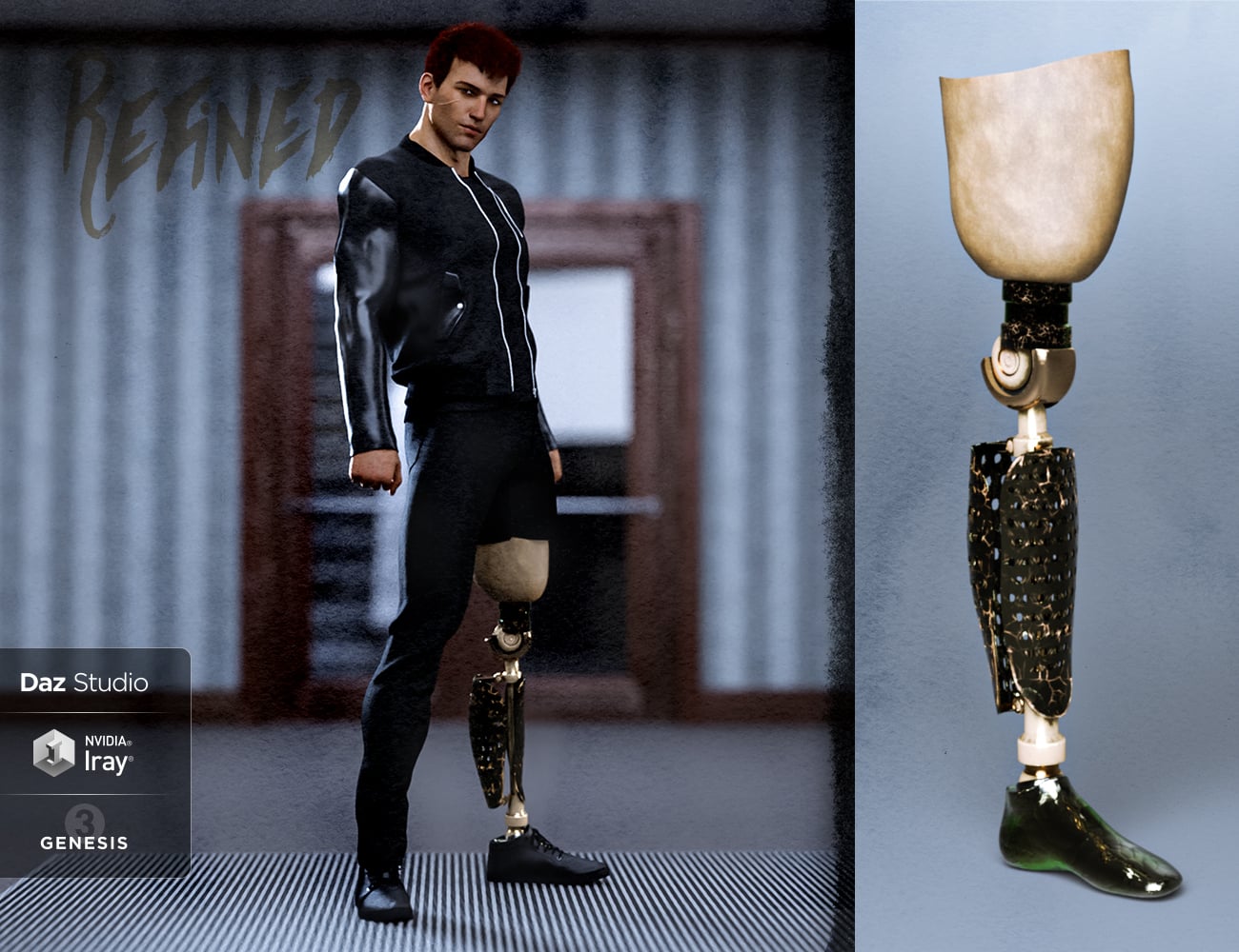 Modern Leg Prosthetic Reimagined Texture Add-On | Daz 3D