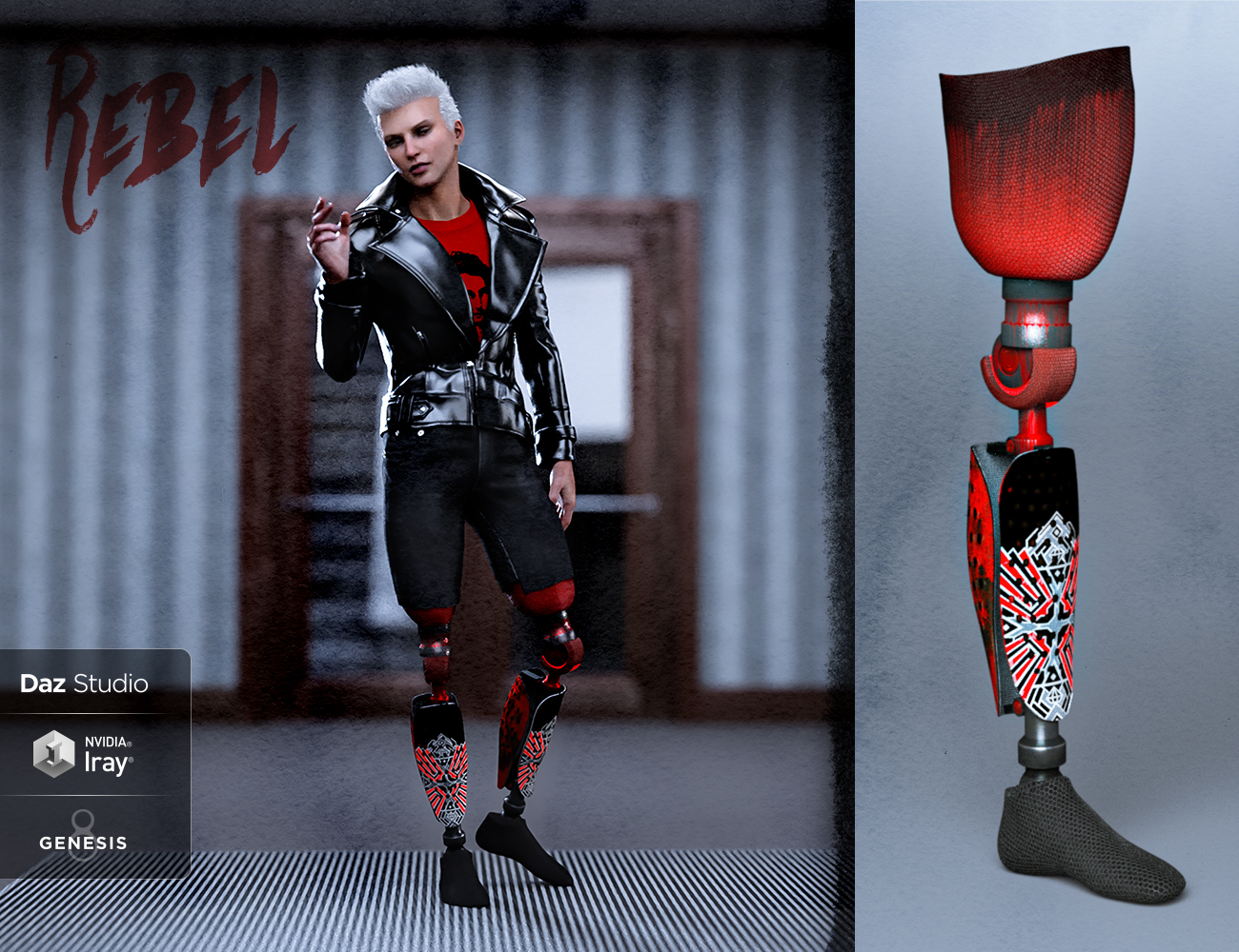 Modern Leg Prosthetic Reimagined Texture Add-On | Daz 3D