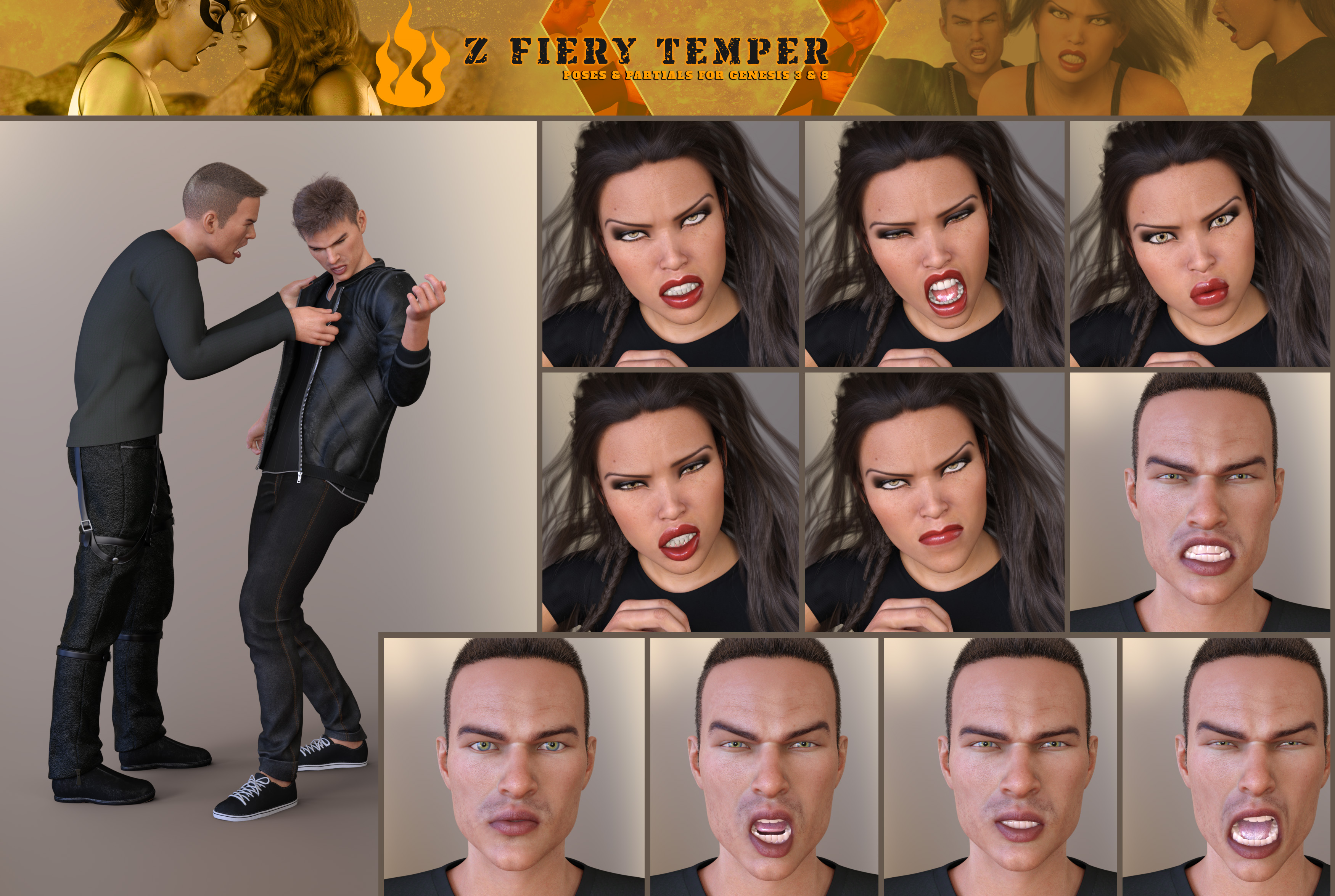 Z Fiery Temper Pose Mega Set | Daz 3D