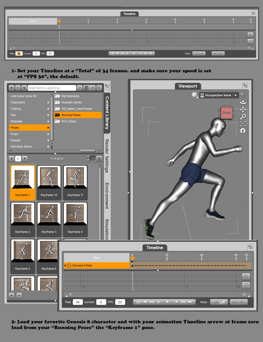 Pose a-Motion Running Cycle | Daz 3D