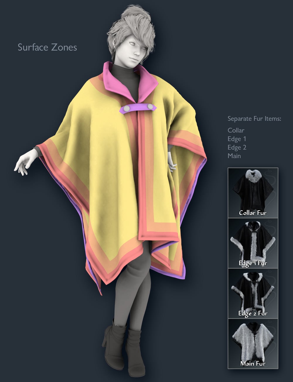 dForce Real Fur Poncho for Genesis 8 | Daz 3D