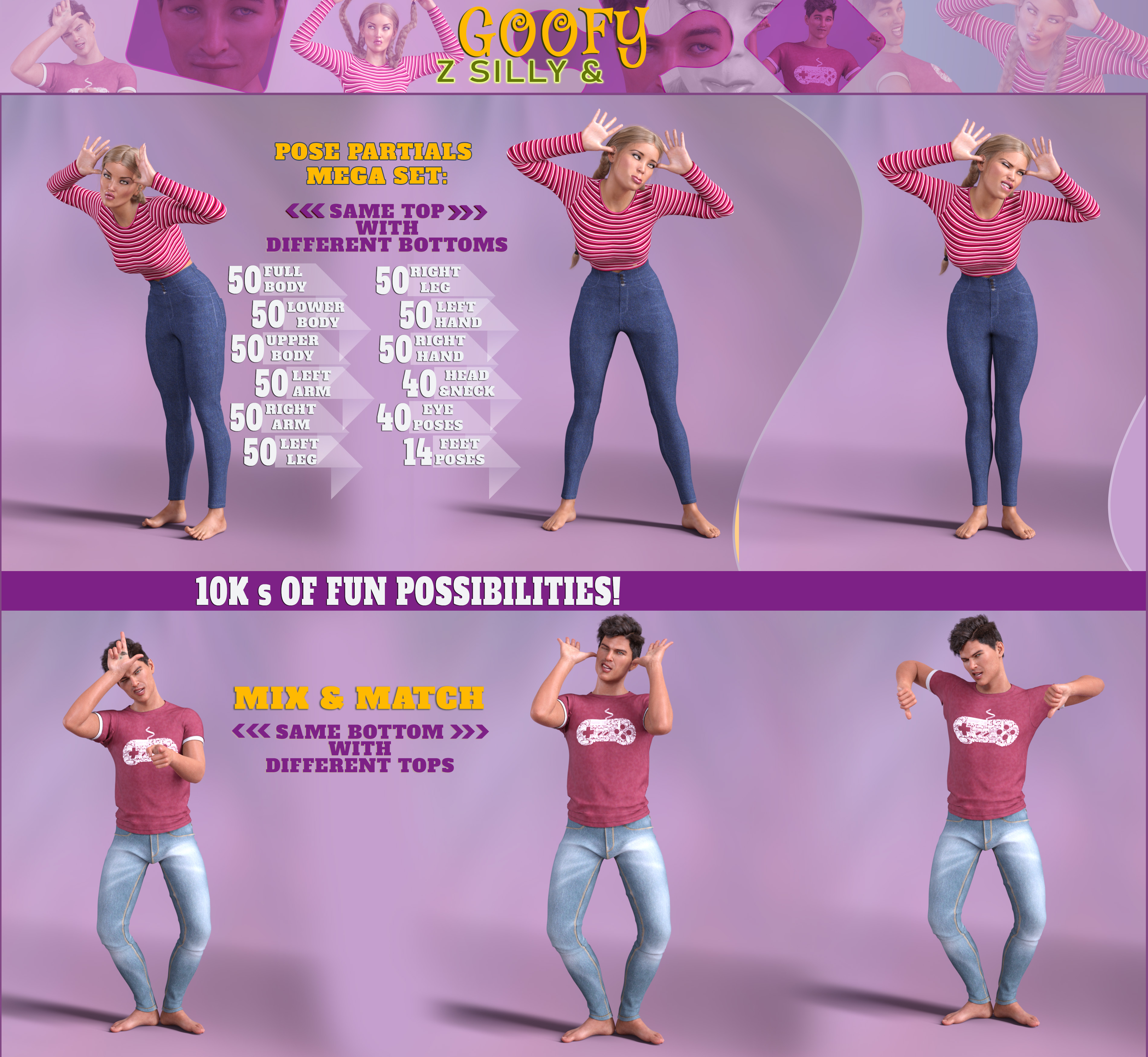 Z Silly and Goofy Pose Mega Set | Daz 3D