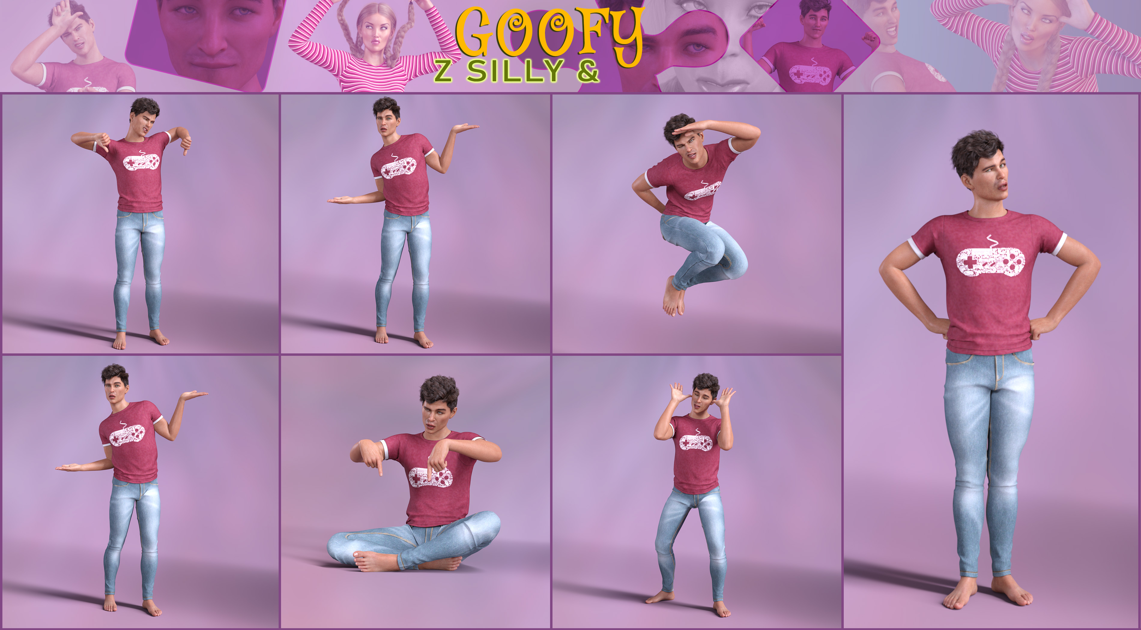 Z Silly and Goofy Pose Mega Set | Daz 3D
