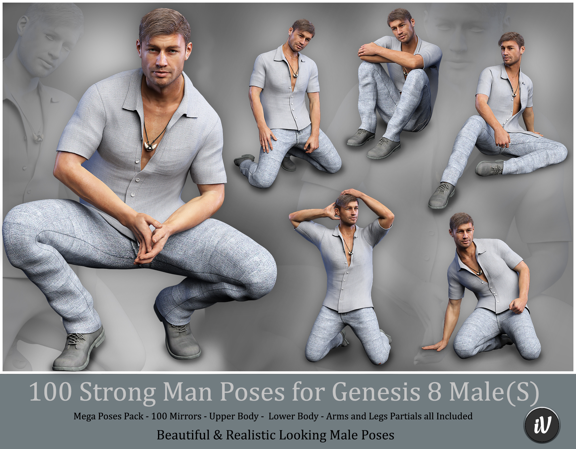 iV 100 Strong Man Poses for Genesis 8 Male(s) | Daz 3D
