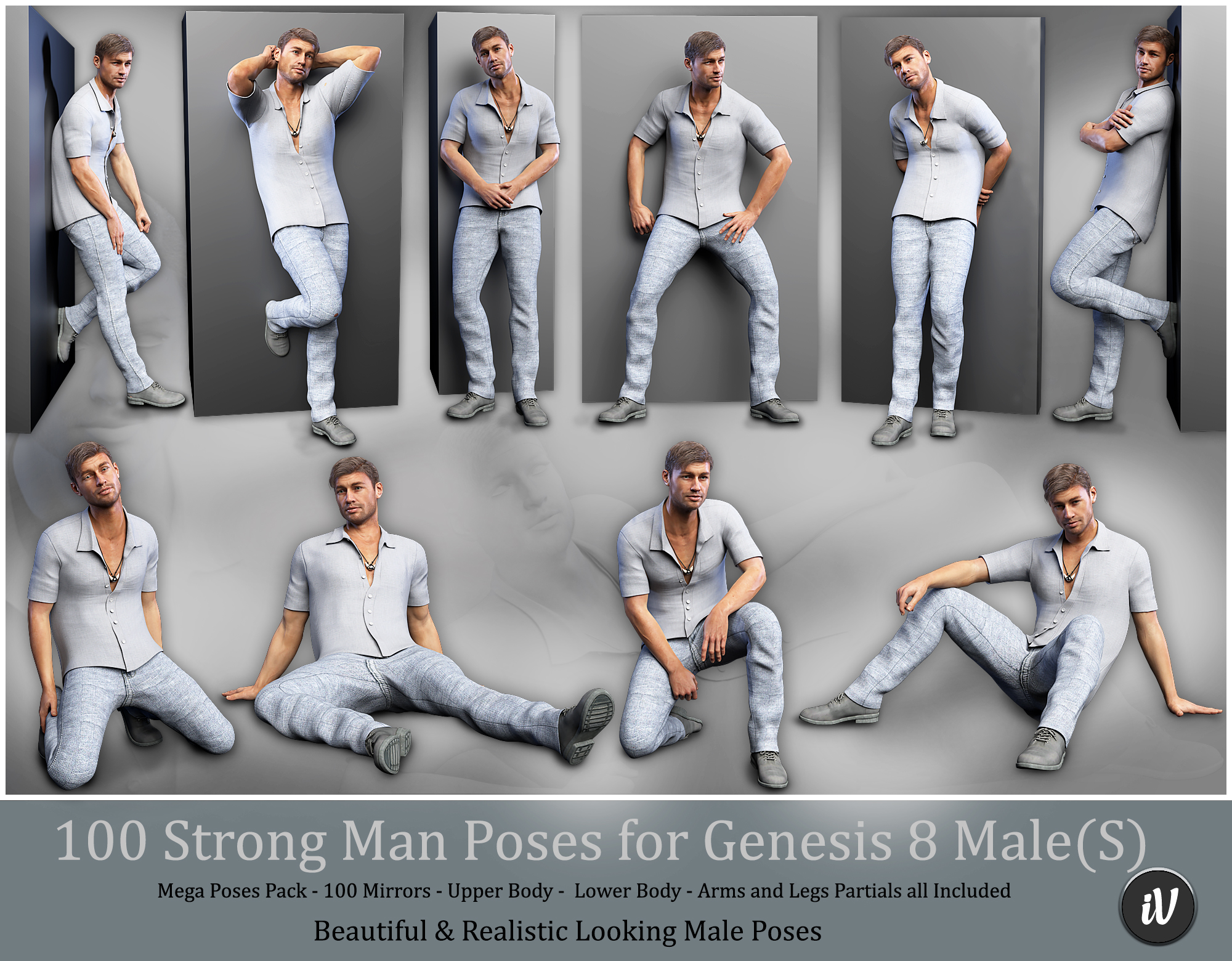 iV 100 Strong Man Poses for Genesis 8 Male(s) | Daz 3D