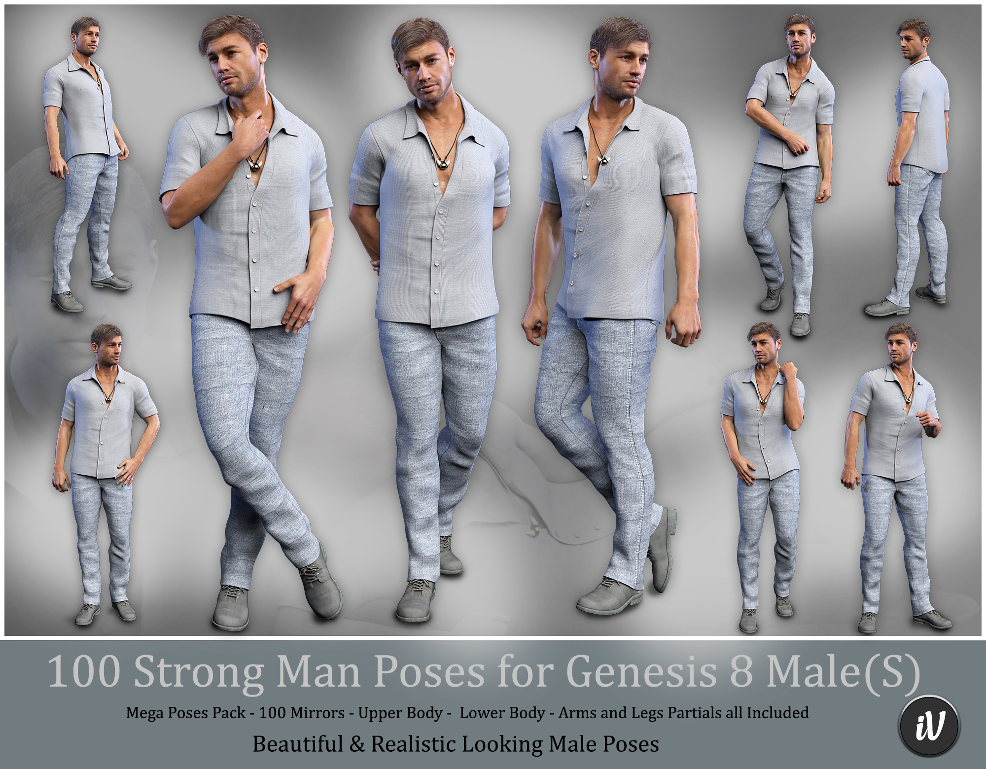 iV 100 Strong Man Poses for Genesis 8 Male(s) | Daz 3D