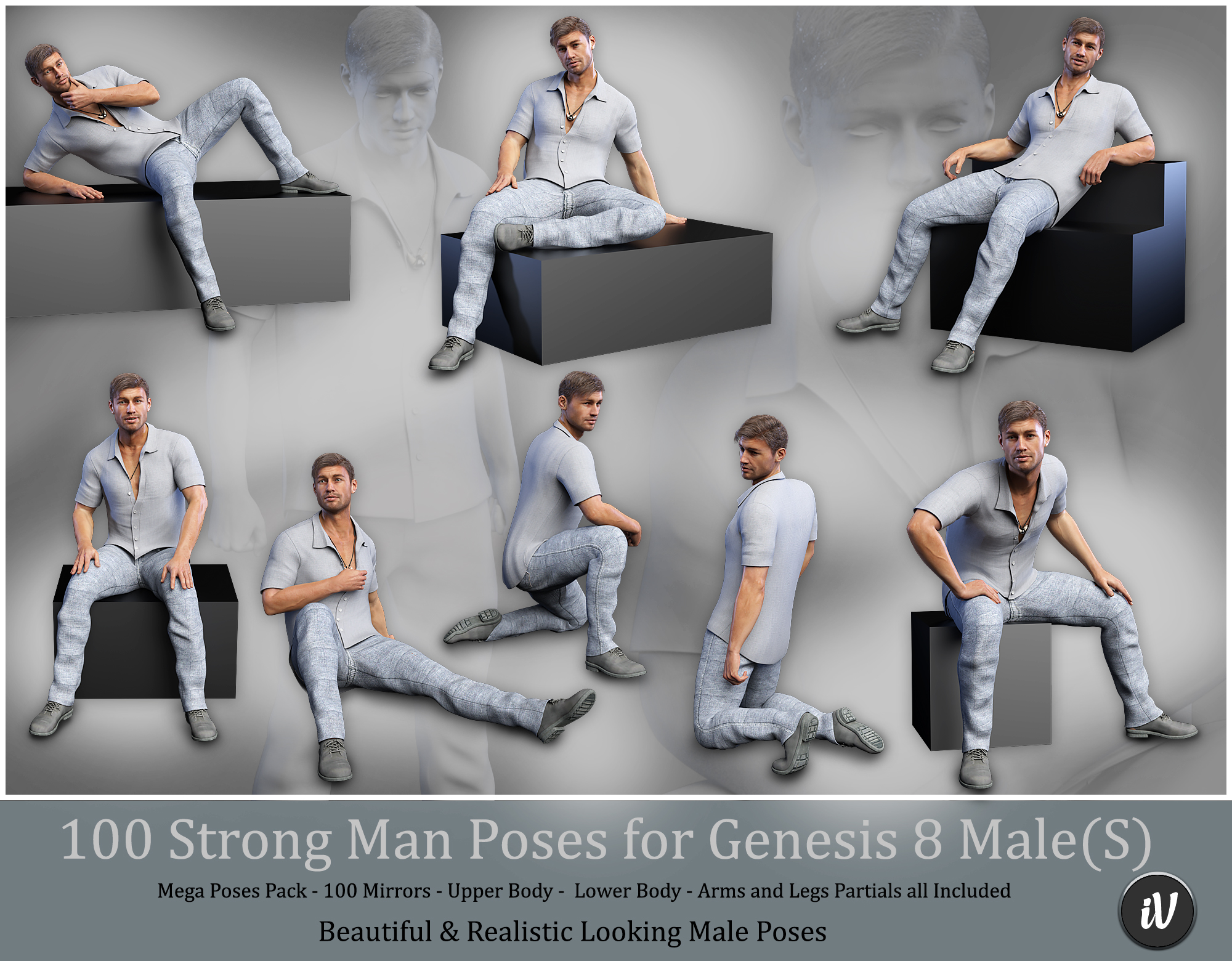 iV 100 Strong Man Poses for Genesis 8 Male(s) | Daz 3D