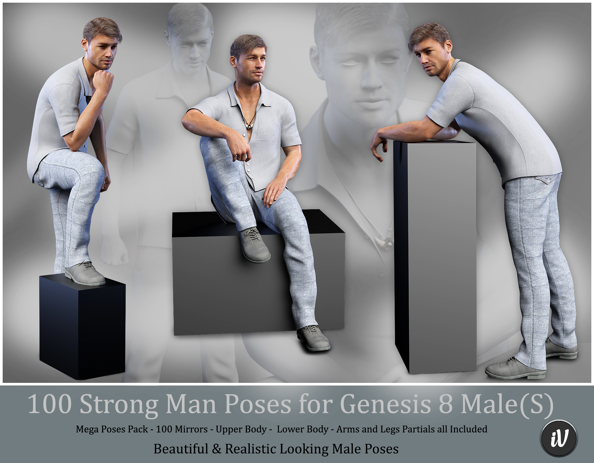 iV 100 Strong Man Poses for Genesis 8 Male(s) | Daz 3D