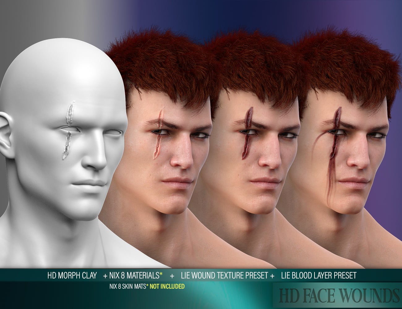 HD Face Wounds for Genesis 3 & 8 Male(s) | Daz 3D
