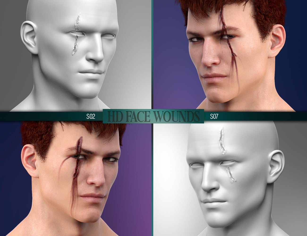 HD Face Wounds for Genesis 3 & 8 Male(s) | Daz 3D