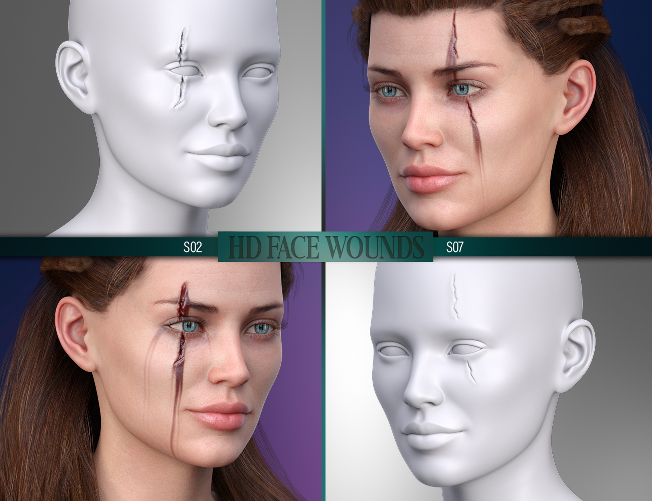 HD Face Wounds for Genesis 3 & 8 Female(s) | Daz 3D
