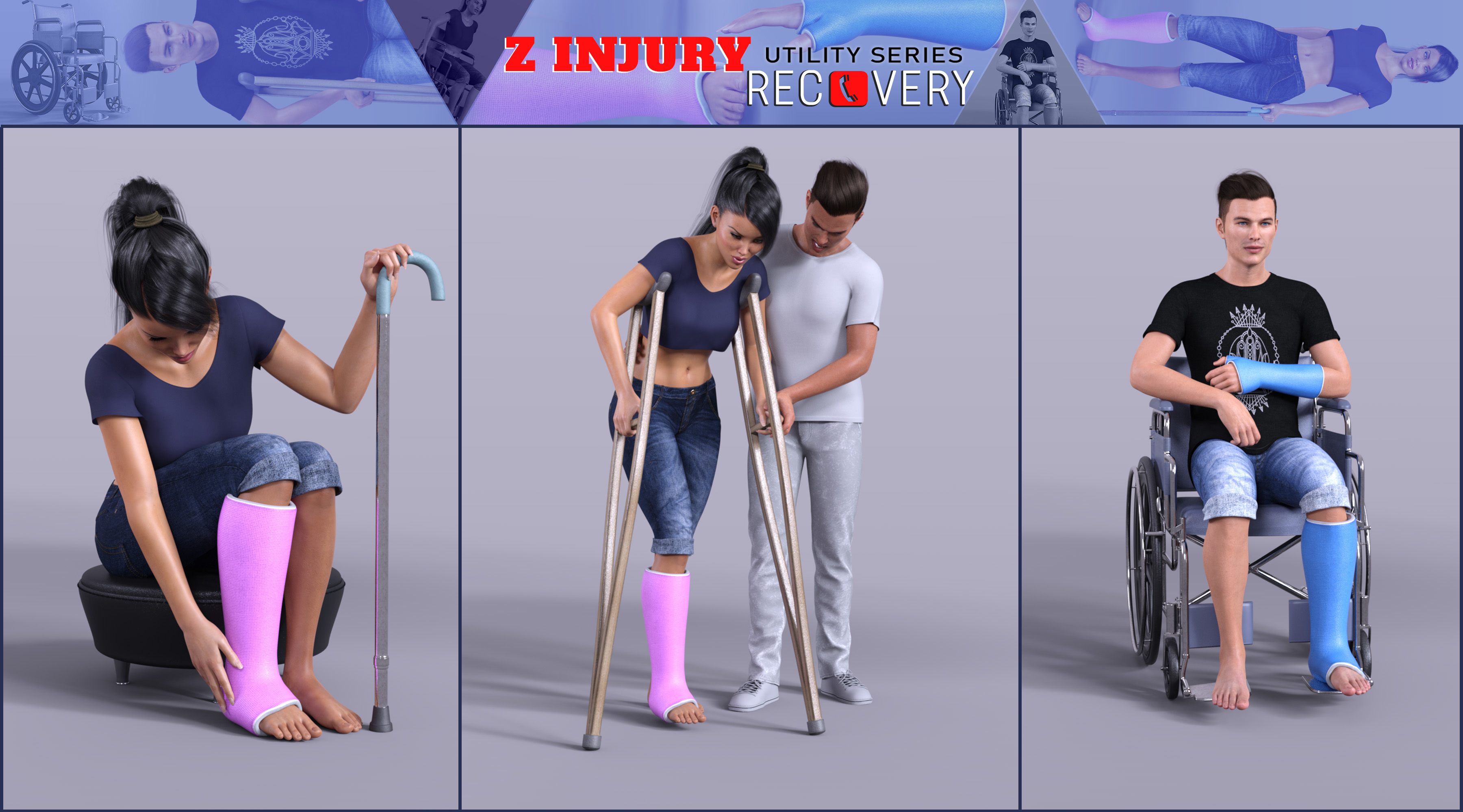 Z Injury Recovery Props and Poses for Genesis 8 | Daz 3D