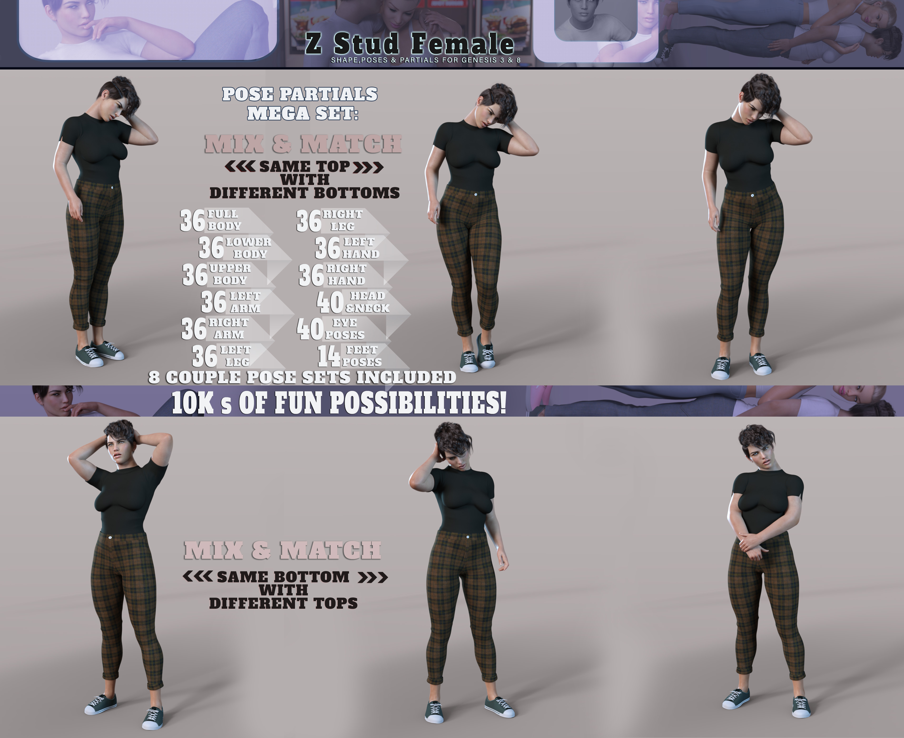Z Stud Female Shape and Pose Mega Set | Daz 3D