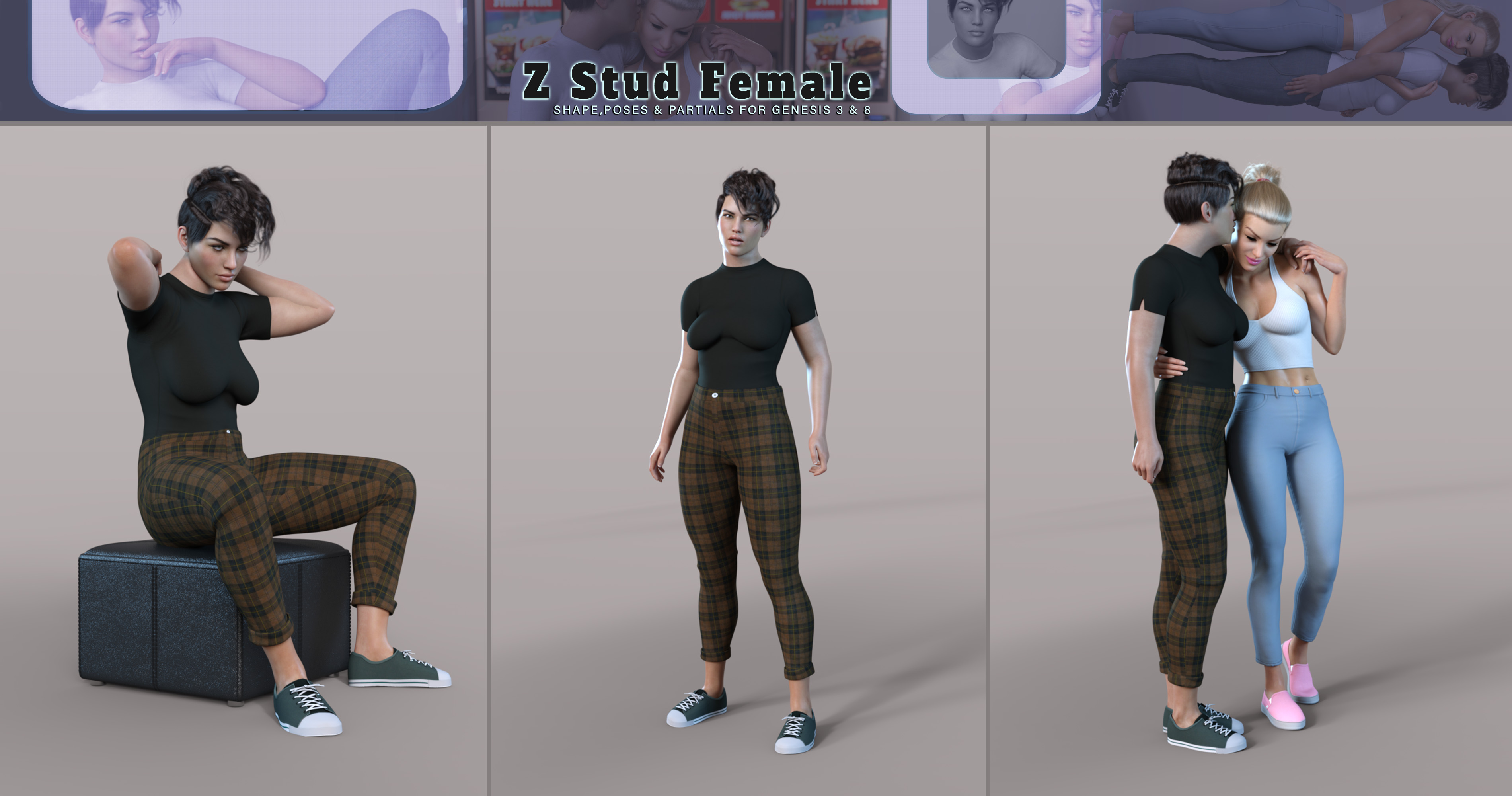 Z Stud Female Shape and Pose Mega Set | Daz 3D