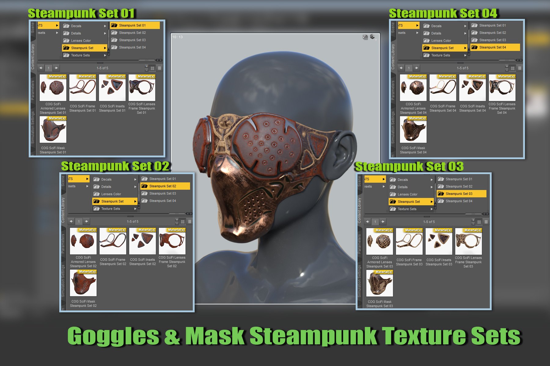 COG SciFi Goggles And Mask Steampunk Texture Pack | Daz 3D